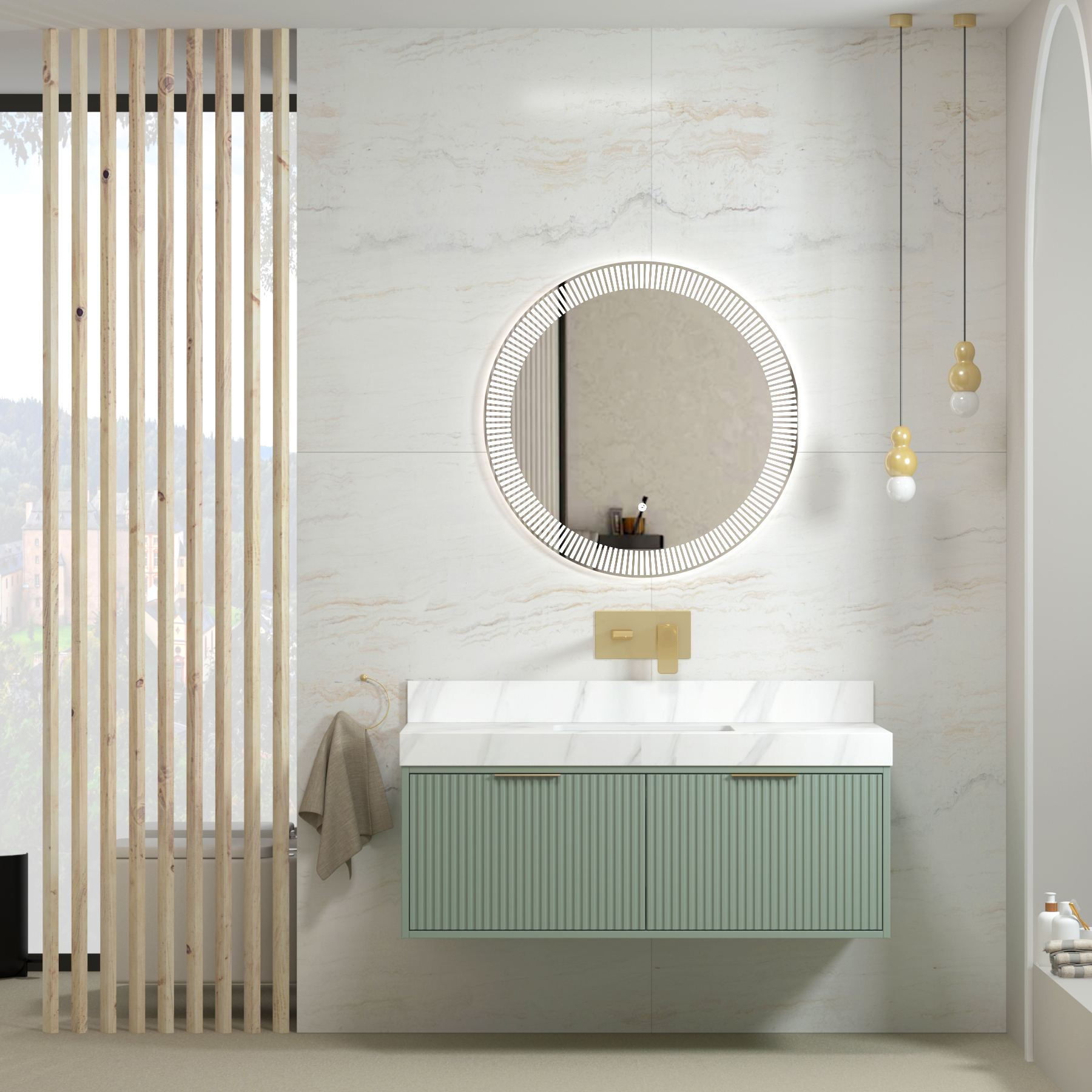 Florina 1200mm Mint Green Vanity Unit with Carrara White Top & Brushed ...