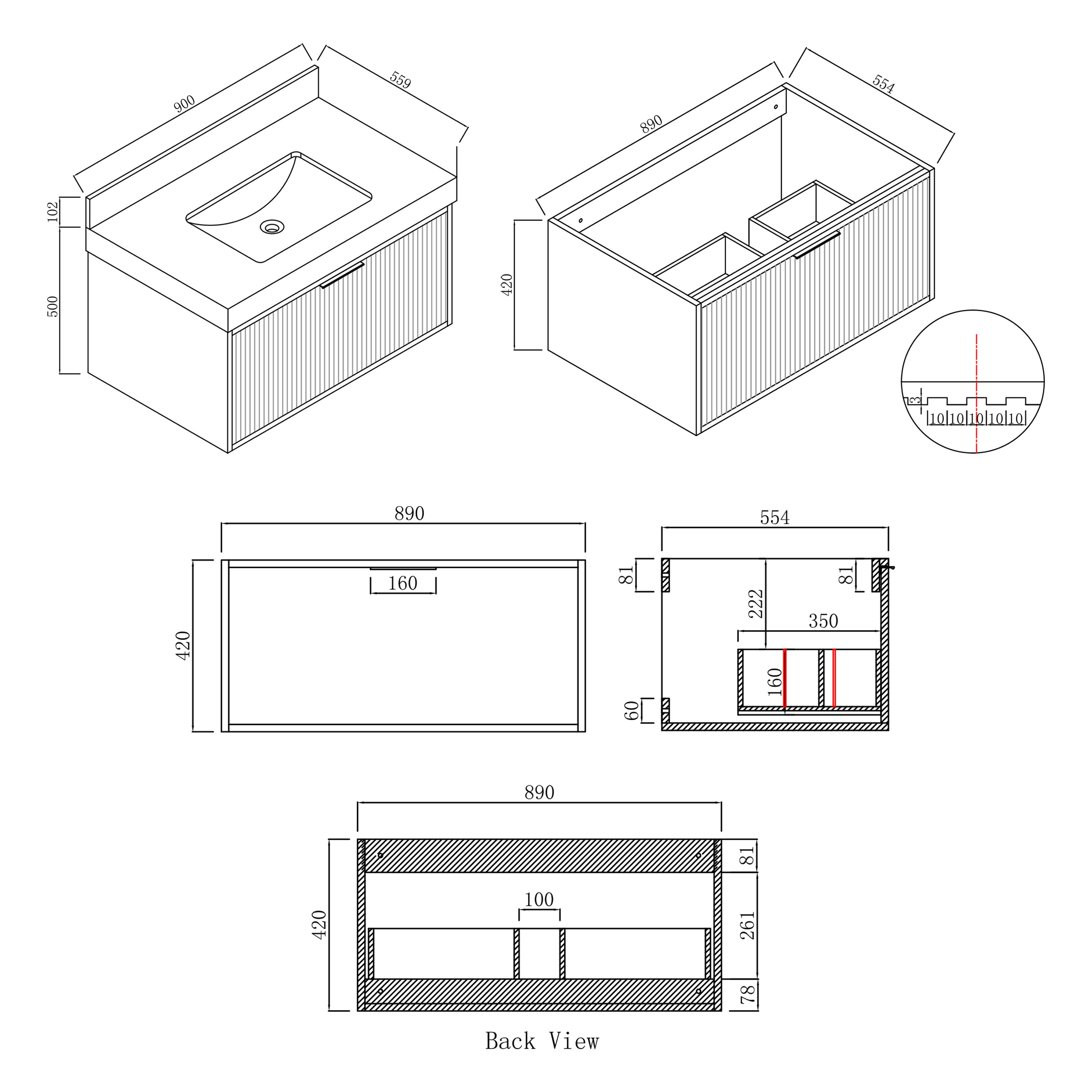 Florina 900mm Mint Green Vanity Unit with Pandora Top & Brushed Brass ...