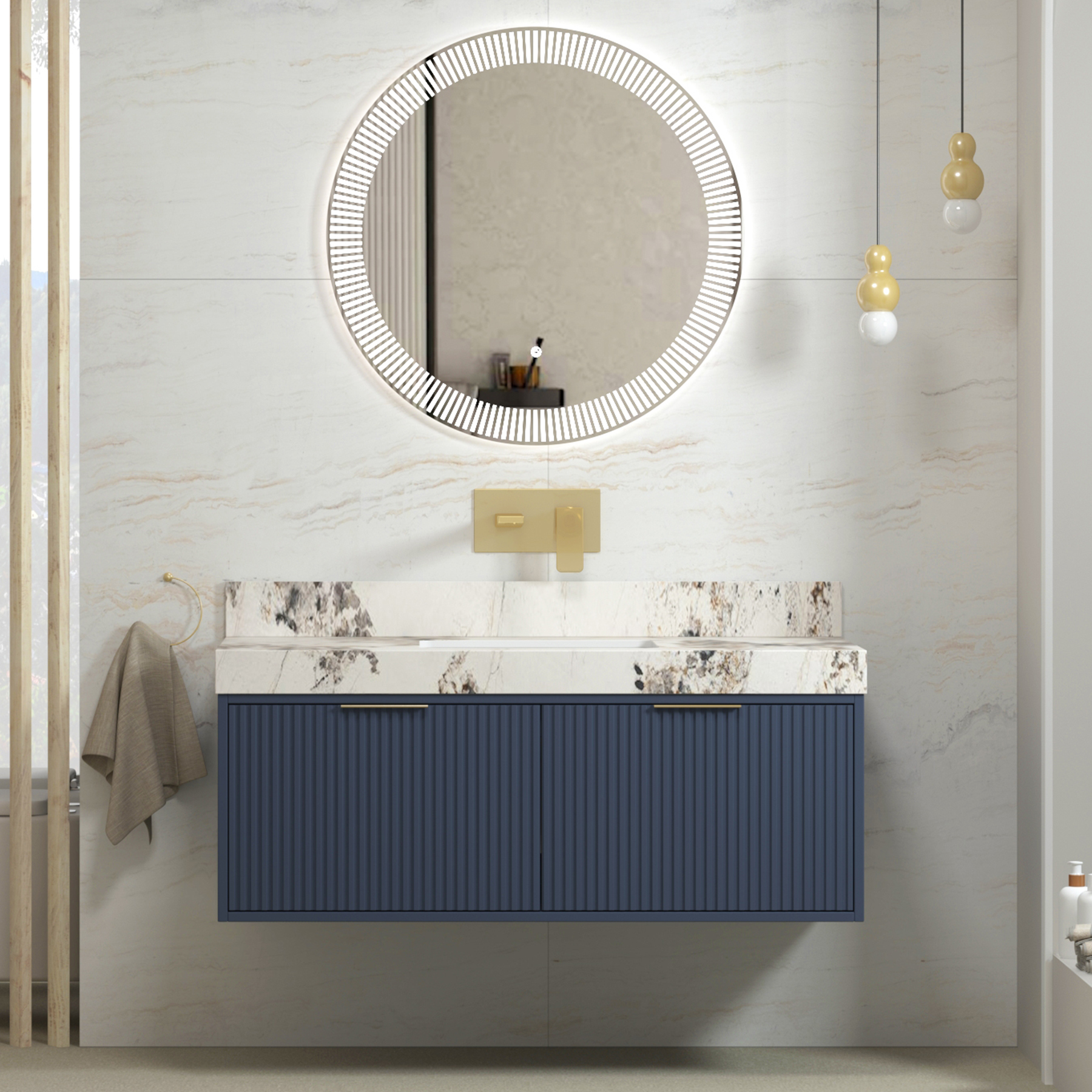 Florina 1200mm Navy Blue Vanity Unit with Pandora Top & Brushed Brass ...