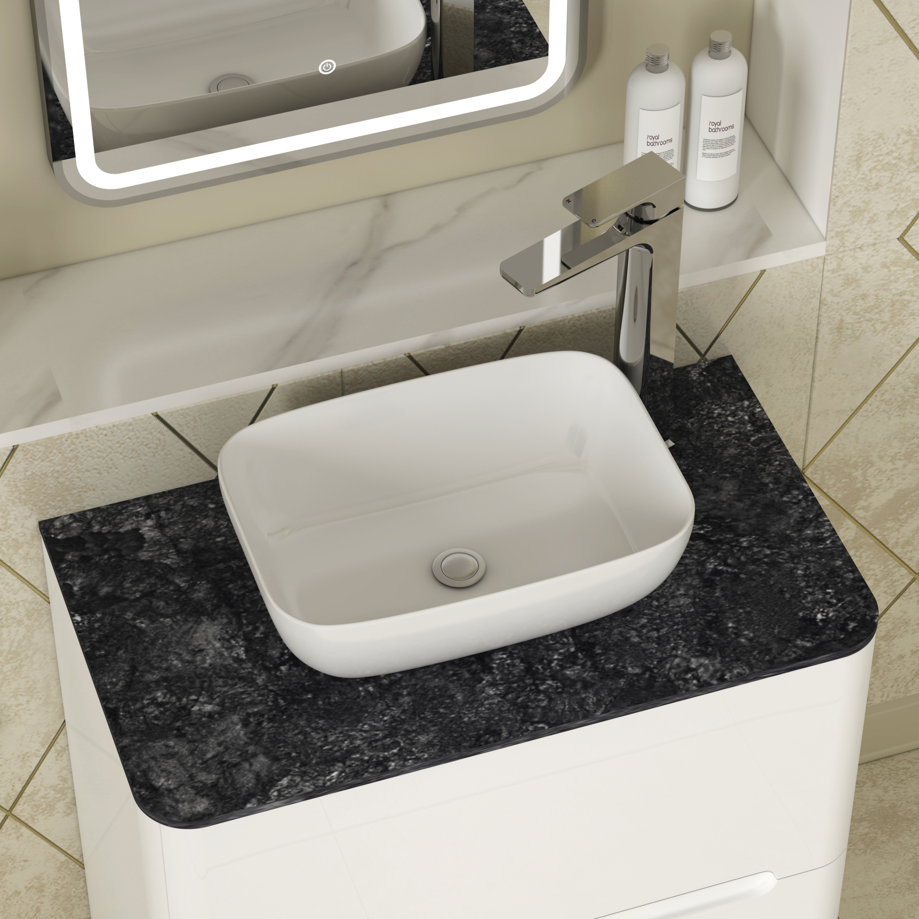 Infinity Gloss White 2 Drawer Floor Standing Black Star Vanity Unit ...