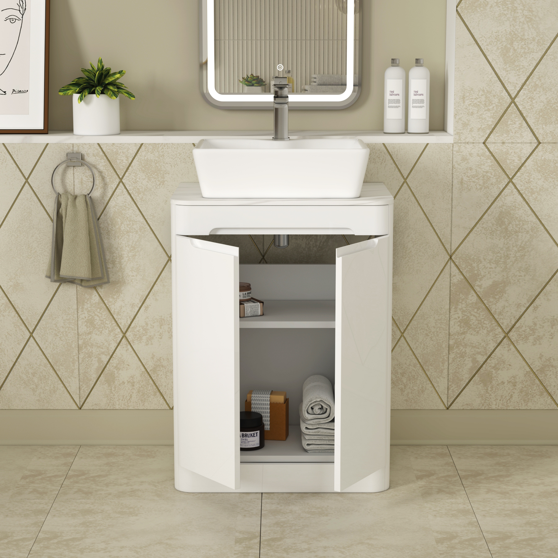 Infinity Gloss White 2 Door Floor Standing Carrara Vanity Unit White ...