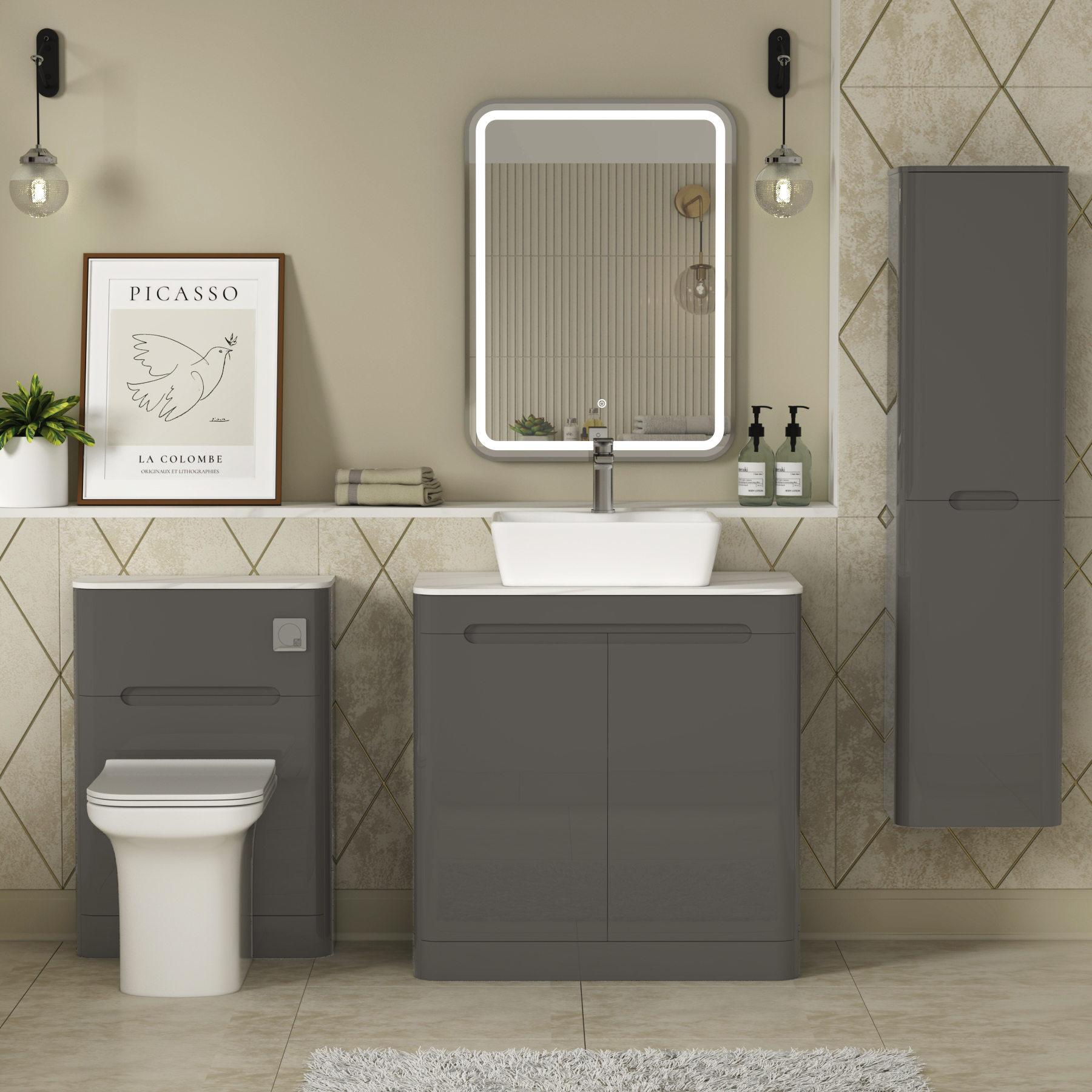 Infinity Gloss Anthracite 2 Door Floor Standing Carrara Vanity Unit ...