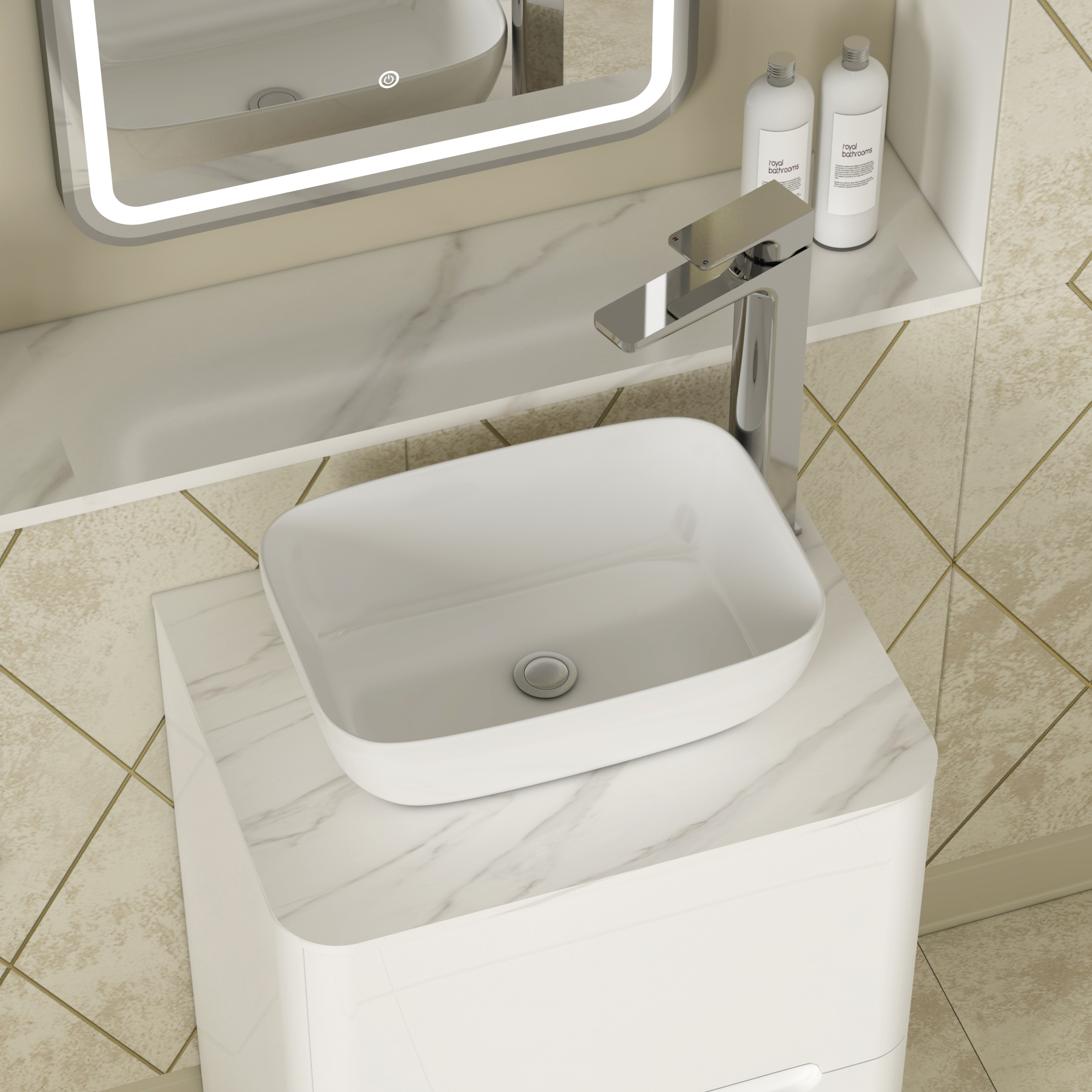 Infinity 600mm Gloss White Wall Hung Vanity Unit 2 Drawer with Carrara ...