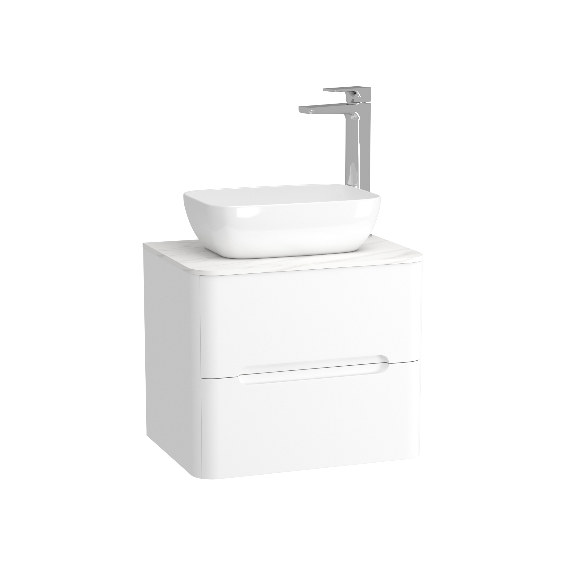 Infinity 600mm Gloss White Wall Hung Vanity Unit 2 Drawer with Carrara ...