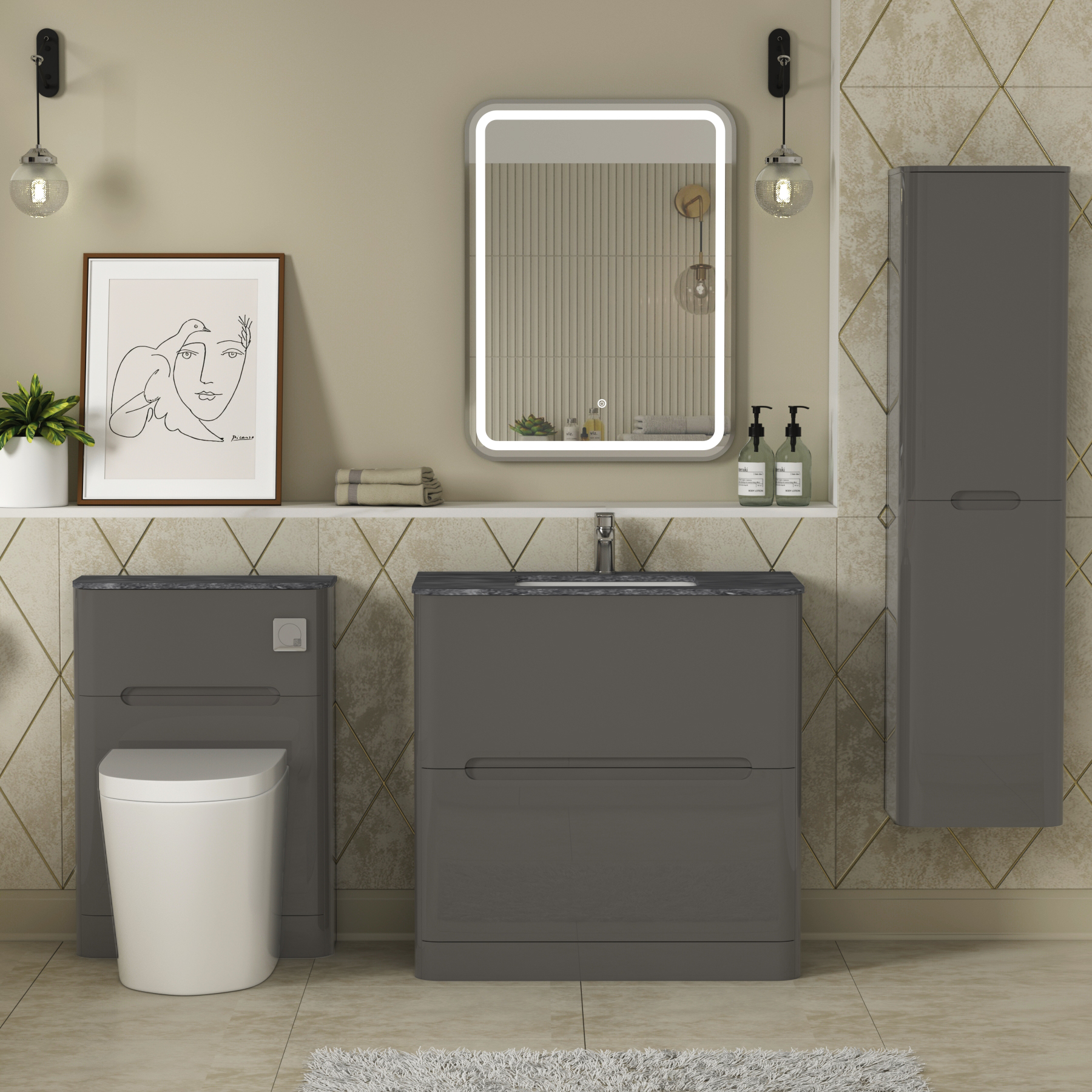 Infinity Gloss Anthracite 2 Drawer Floor Standing Vanity Unit with ...