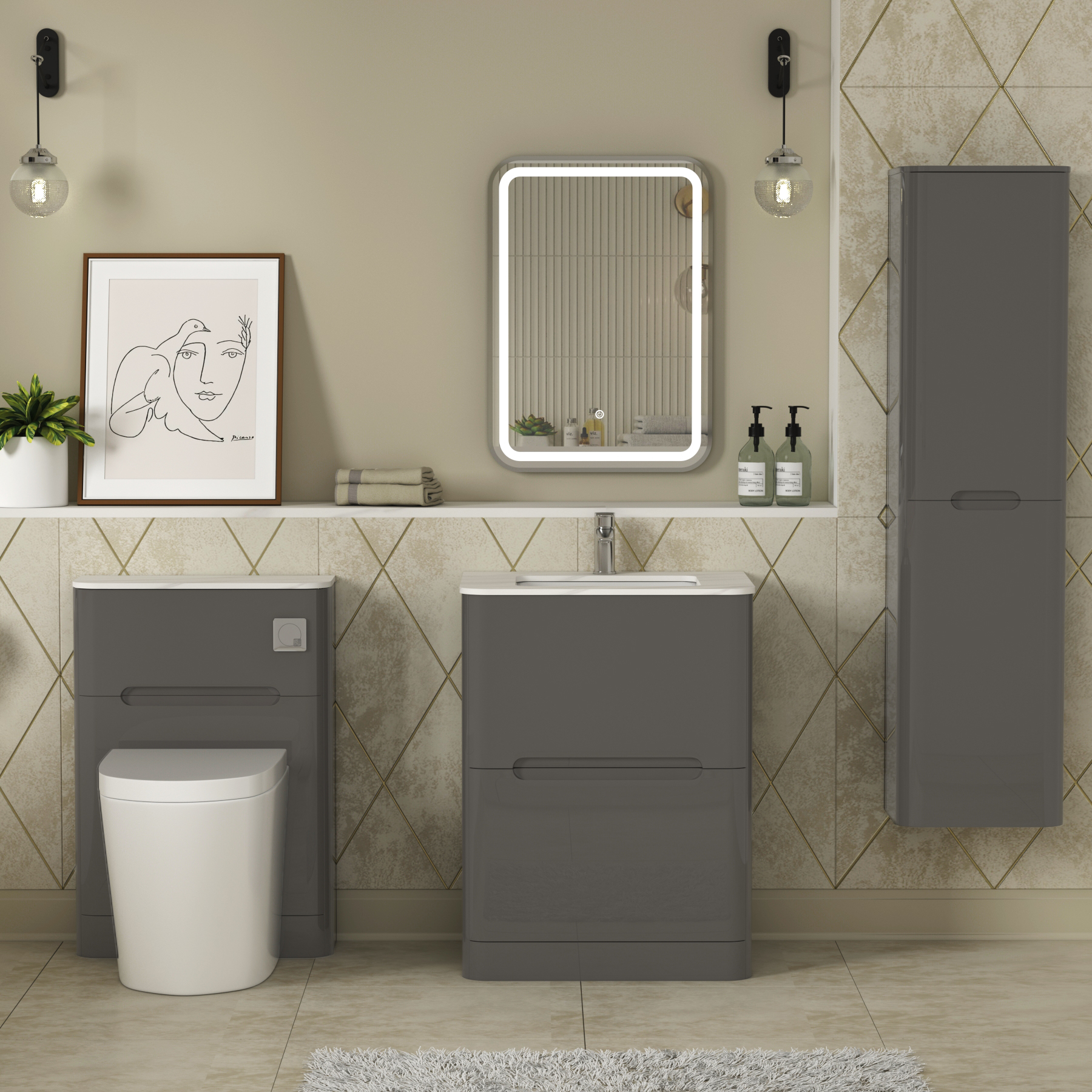 Infinity Gloss Anthracite 2 Drawer Floor Standing Vanity Unit with ...