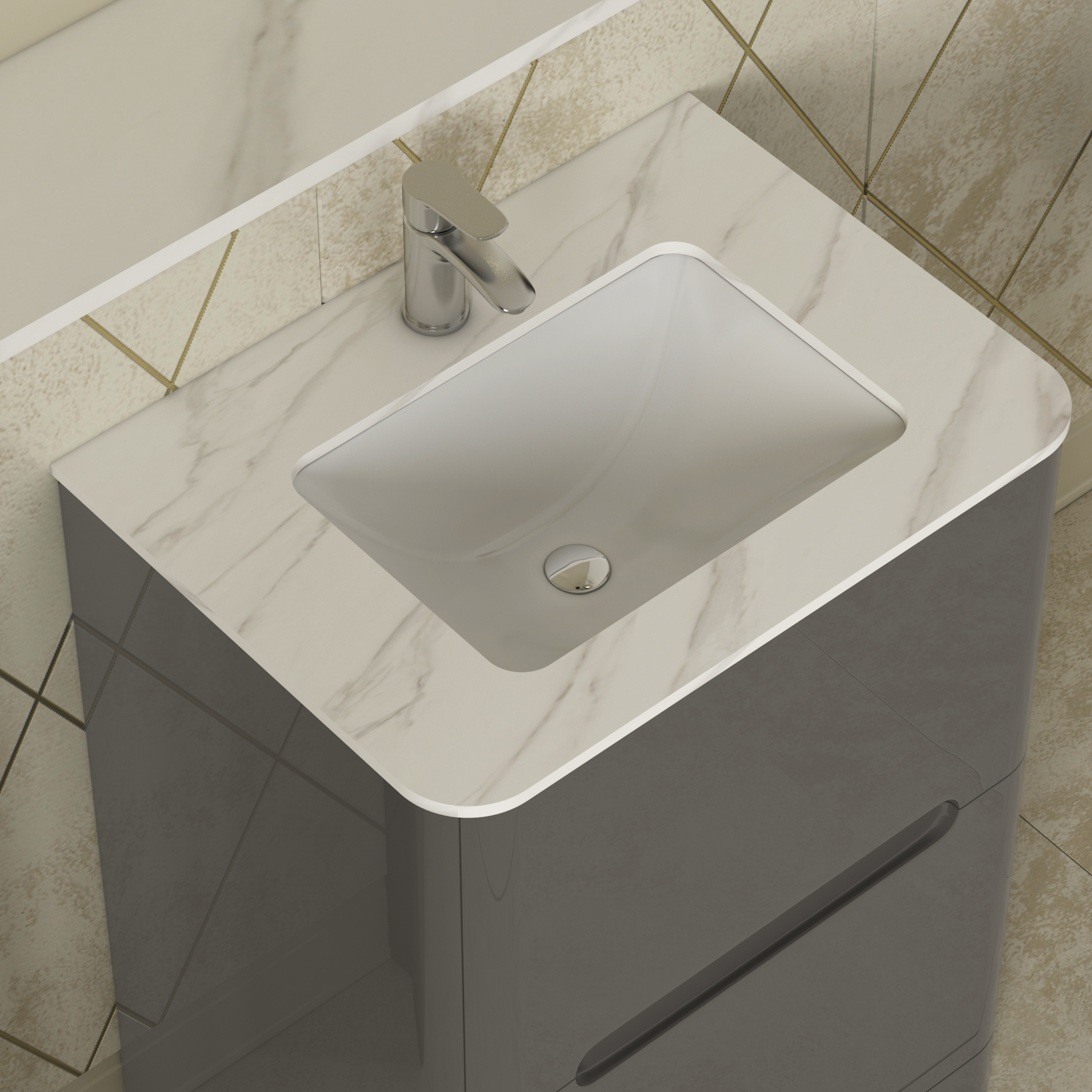 Infinity Gloss Anthracite 2 Drawer Floor Standing Vanity Unit with ...