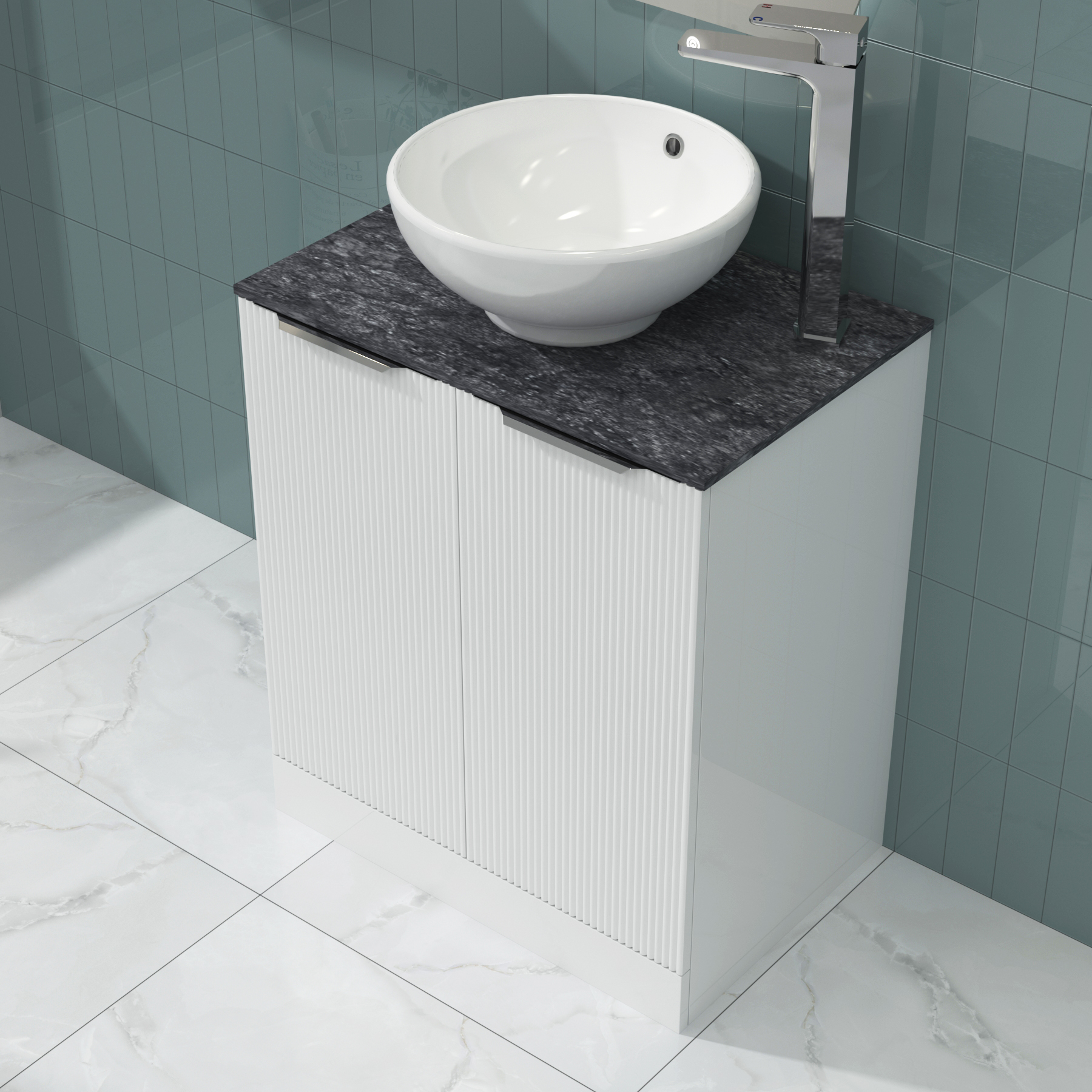 Lyon 700mm Gloss White Fluted Floor Standing Vanity Unit 2 Door with ...