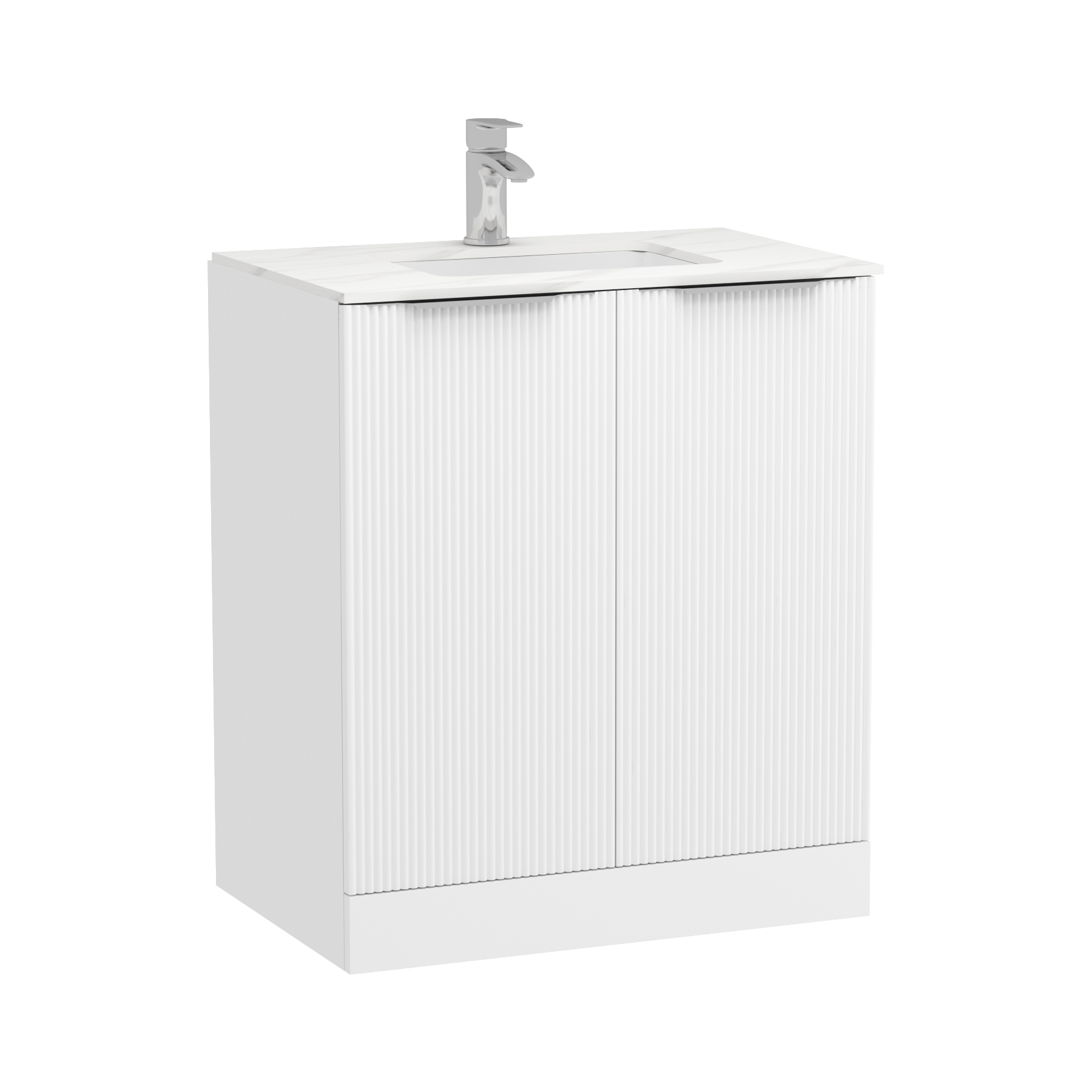 Lyon 700mm Gloss White Fluted Floor Standing Vanity Unit 2 Door with ...