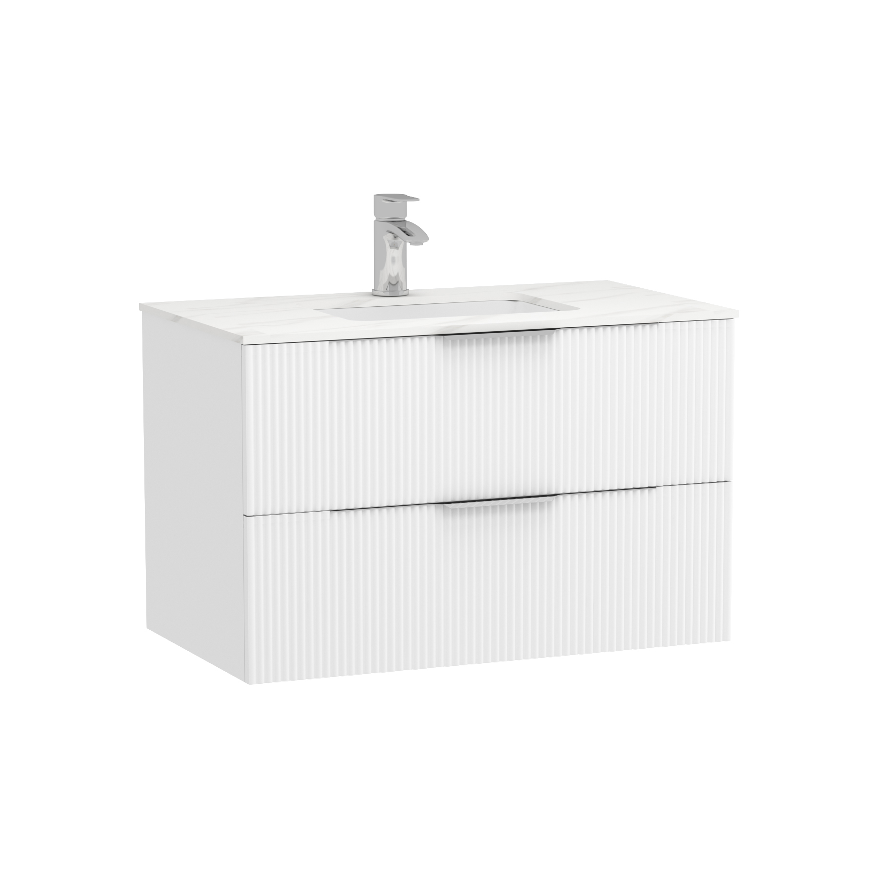 Lyon 800mm Gloss White Fluted Wall Hung Vanity Unit 2 Drawer with ...