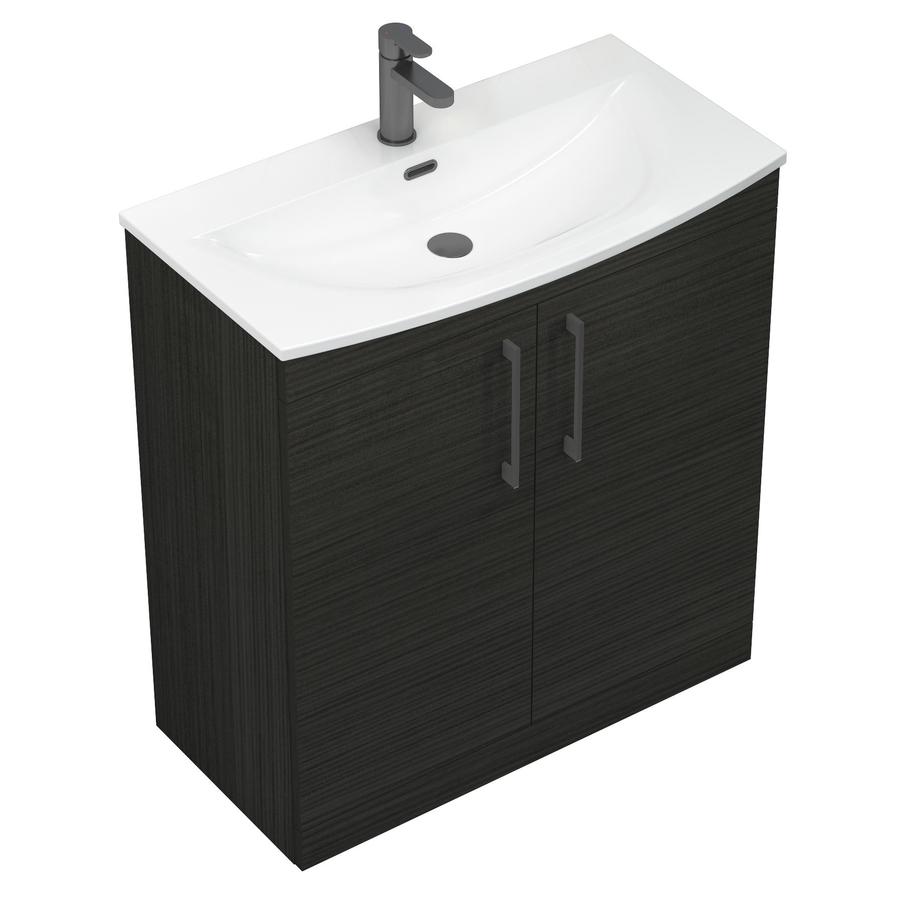 Marbella Hale Black 2 Door Floor Standing Vanity Unit with Curved Basin ...