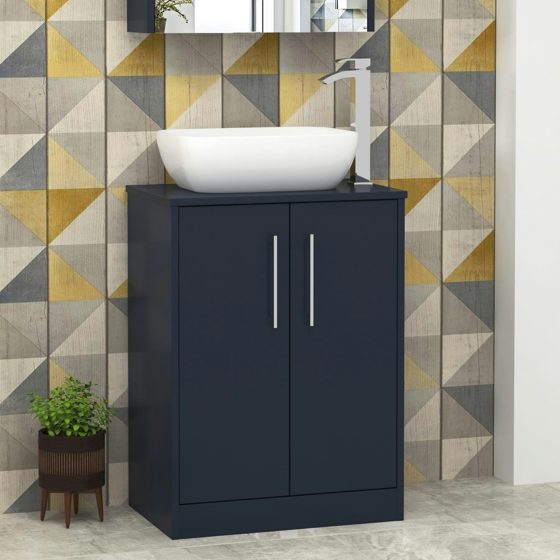 Milan 600mm Floor Standing Vanity Unit 2 Door Electric Blue Matt ...