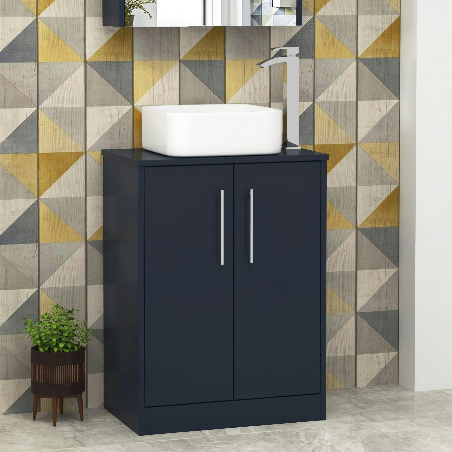 Milan 600mm Floor Standing Vanity Unit 2 Door Electric Blue Matt ...