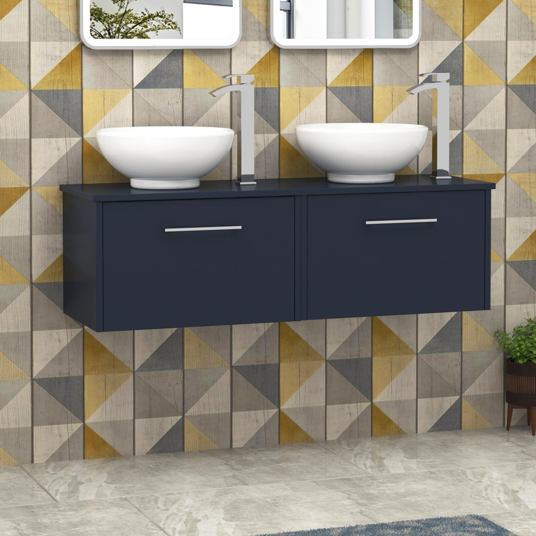 Milan 1200mm Wall Hung Vanity Unit 2 Drawer Electric Blue Matt ...