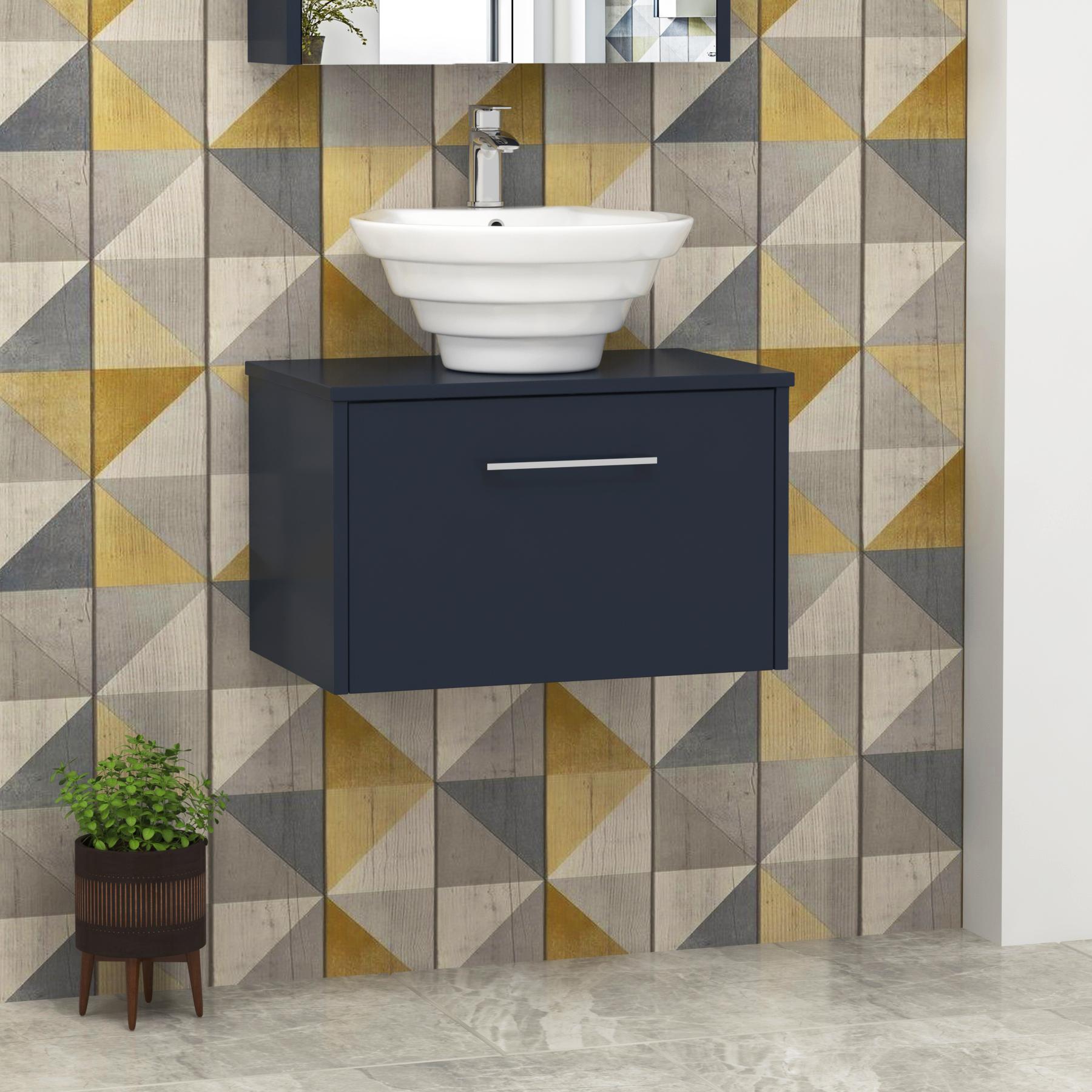 Milan 600mm Wall Hung Vanity Unit 1 Drawer Electric Blue Matt ...