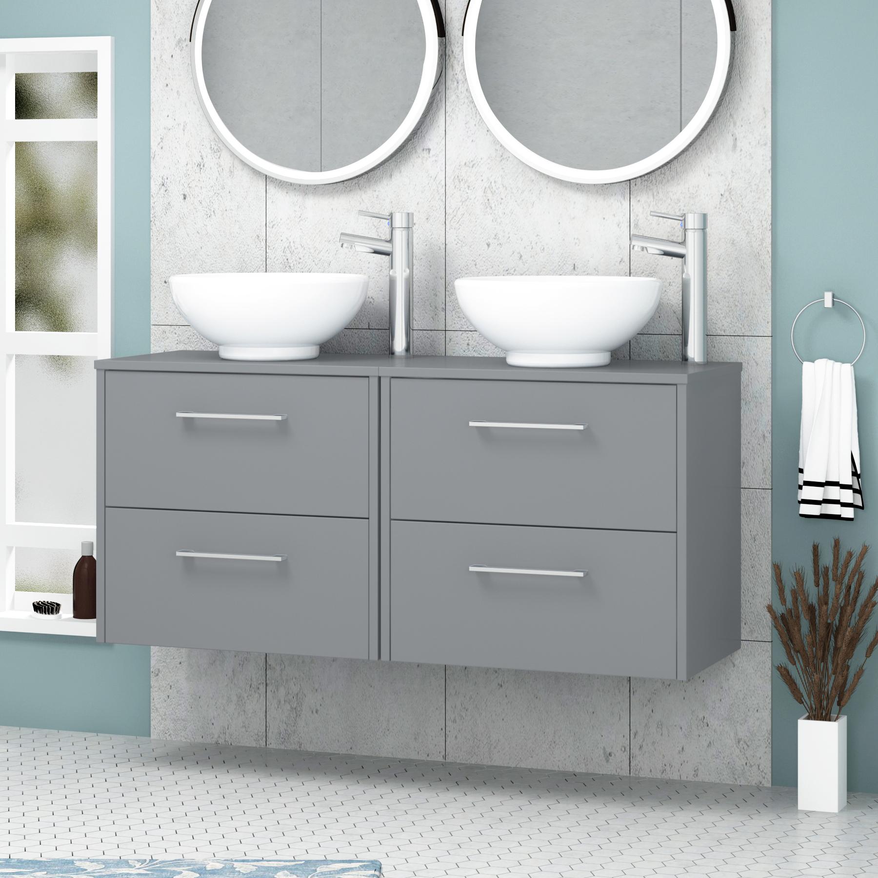 Milan 1200mm Wall Hung Vanity Unit 4 Drawer Coastal Grey Matt & Various ...