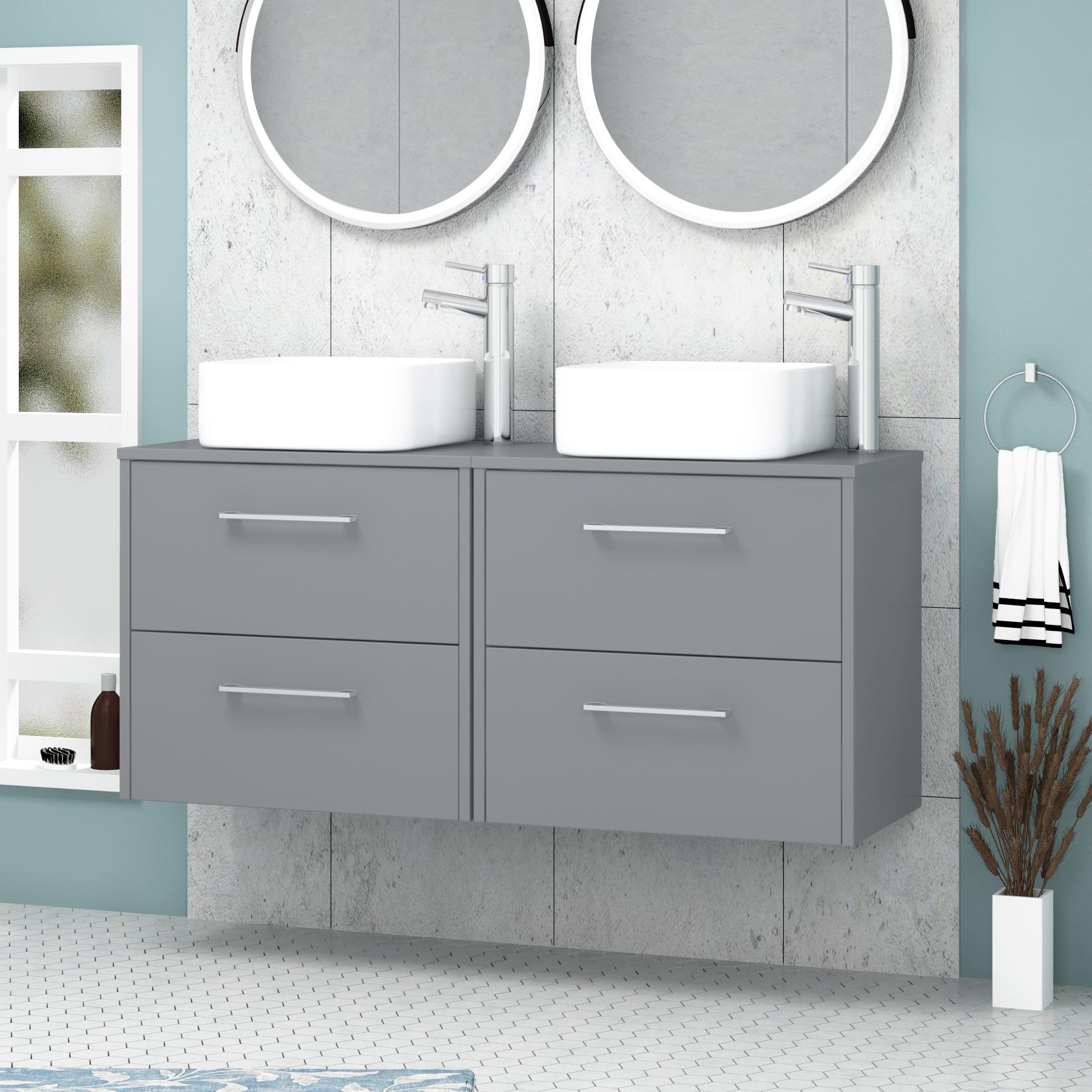 Milan 1200mm Wall Hung Vanity Unit 4 Drawer Coastal Grey Matt & Various ...