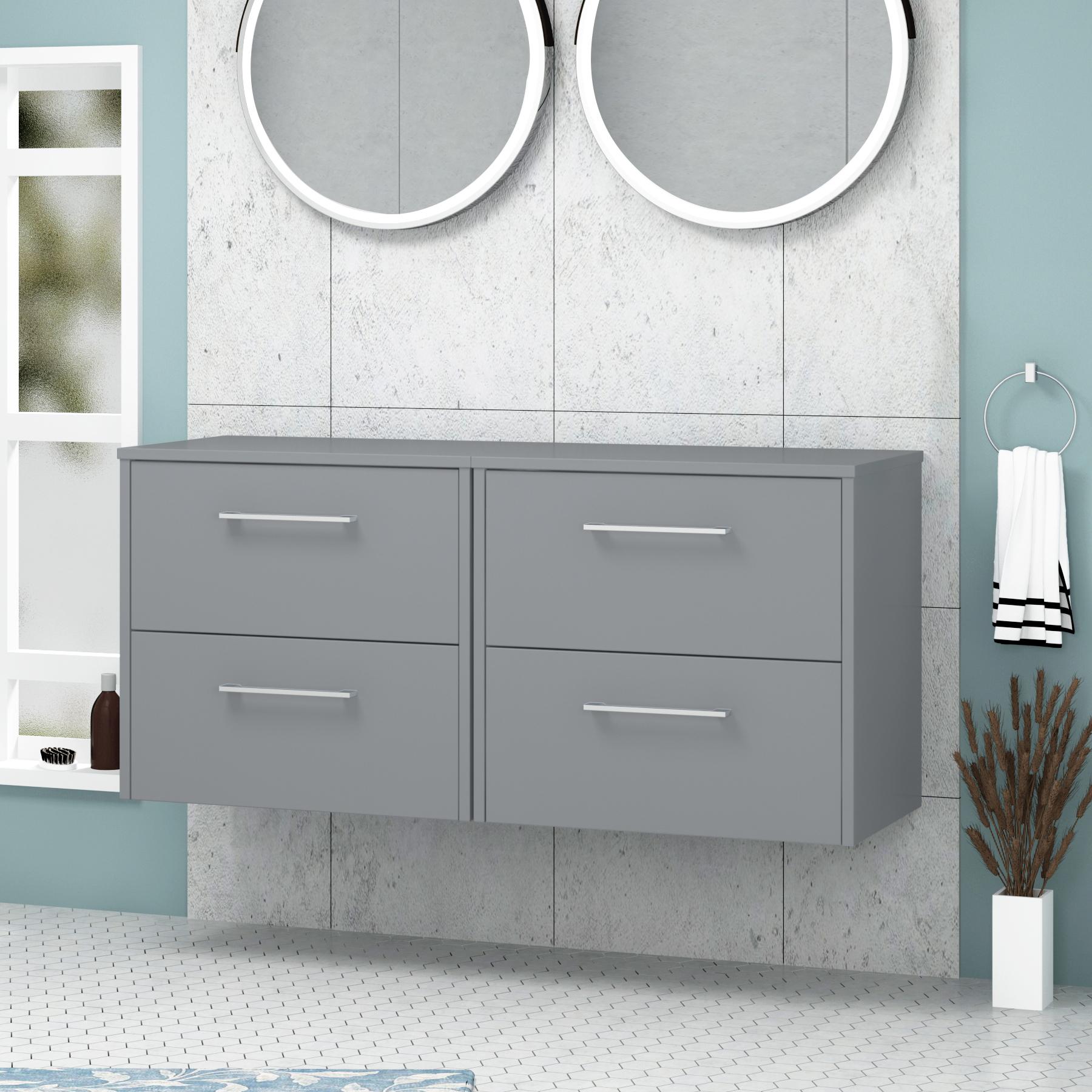 Milan 1200mm Wall Hung Vanity Unit 4 Drawer Coastal Grey Matt & Various ...