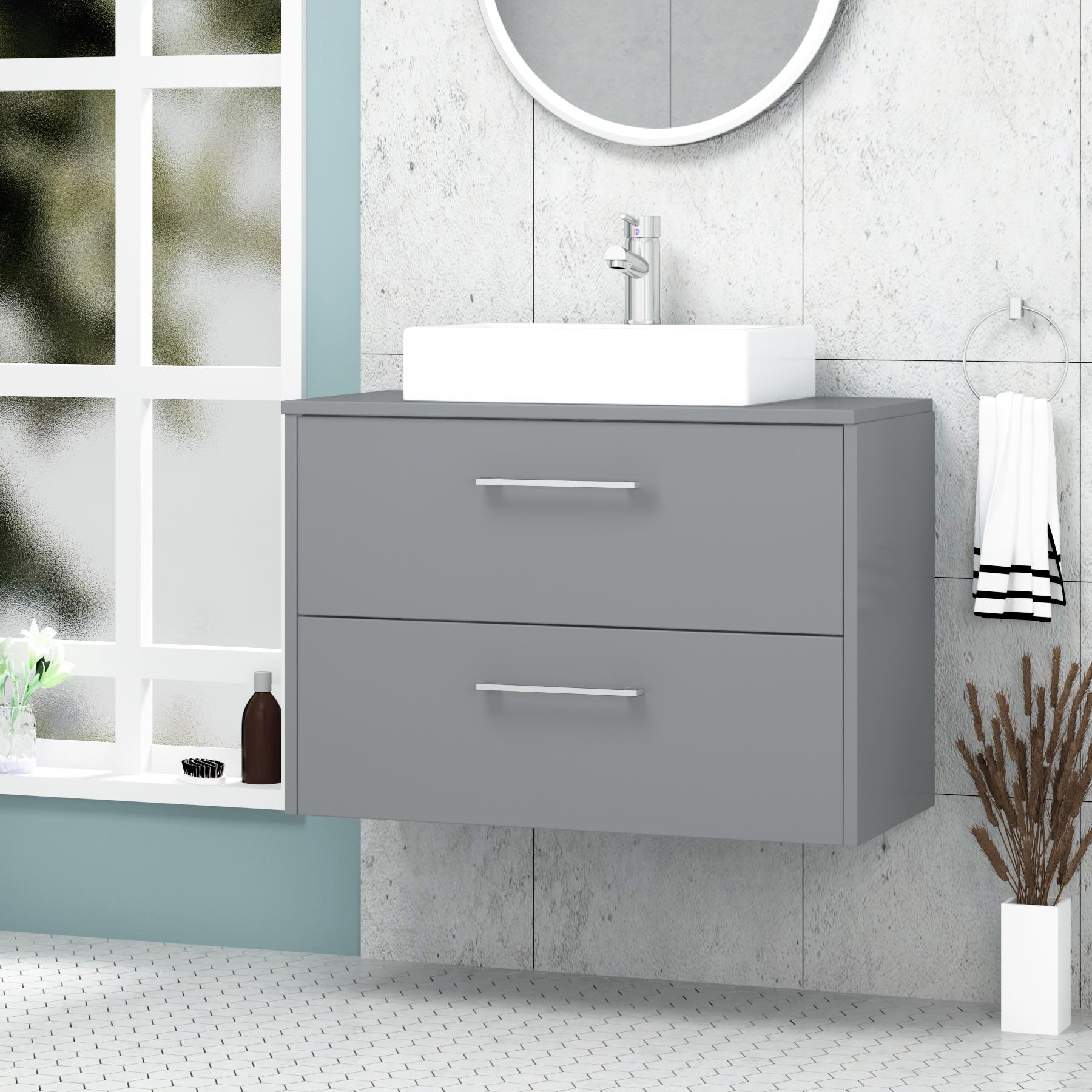 Milan 800mm Wall Hung Vanity Unit 2 Drawer Coastal Grey Matt & Various ...