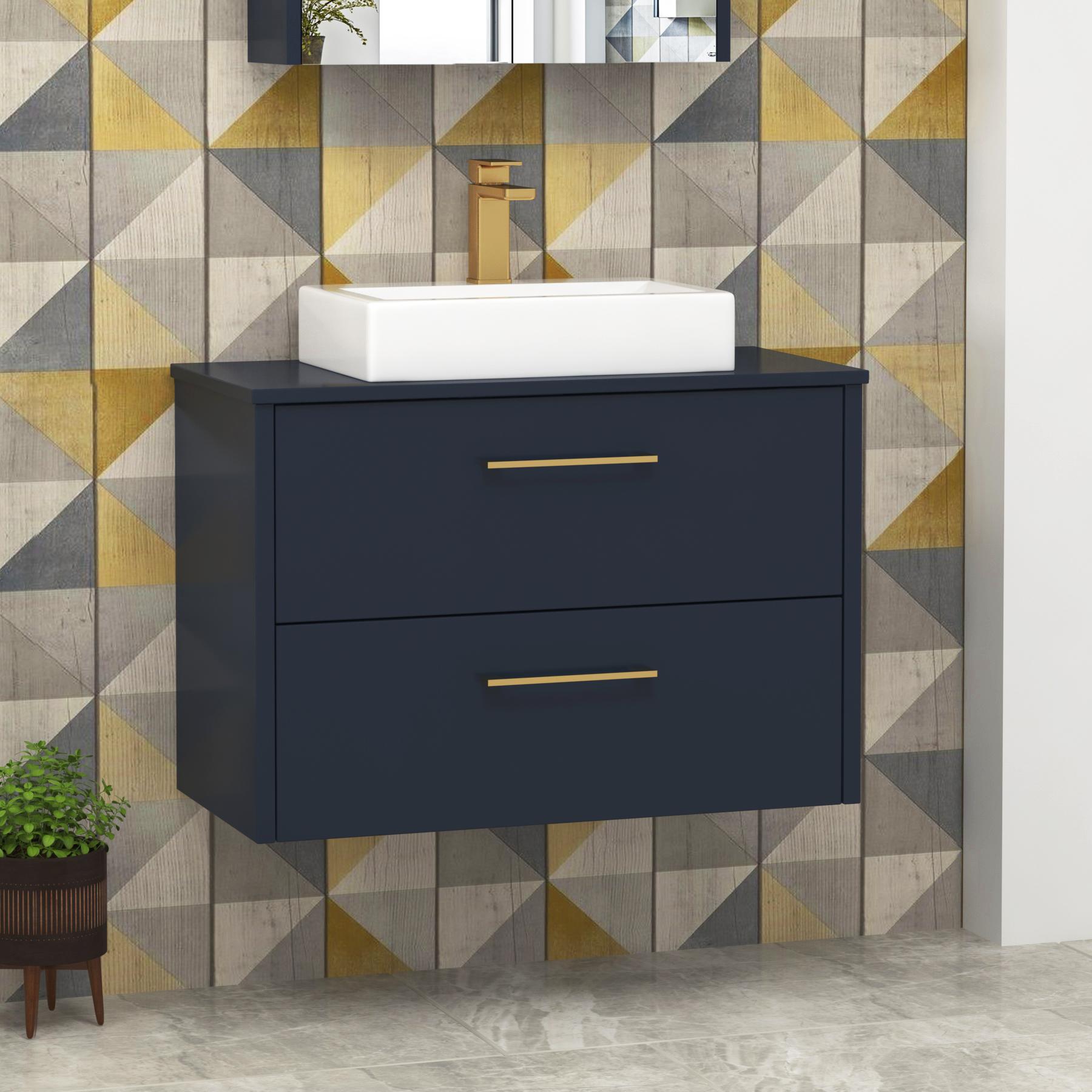 Milan 800mm Wall Hung Vanity Unit 2 Drawer Electric Blue Matt Brushed ...