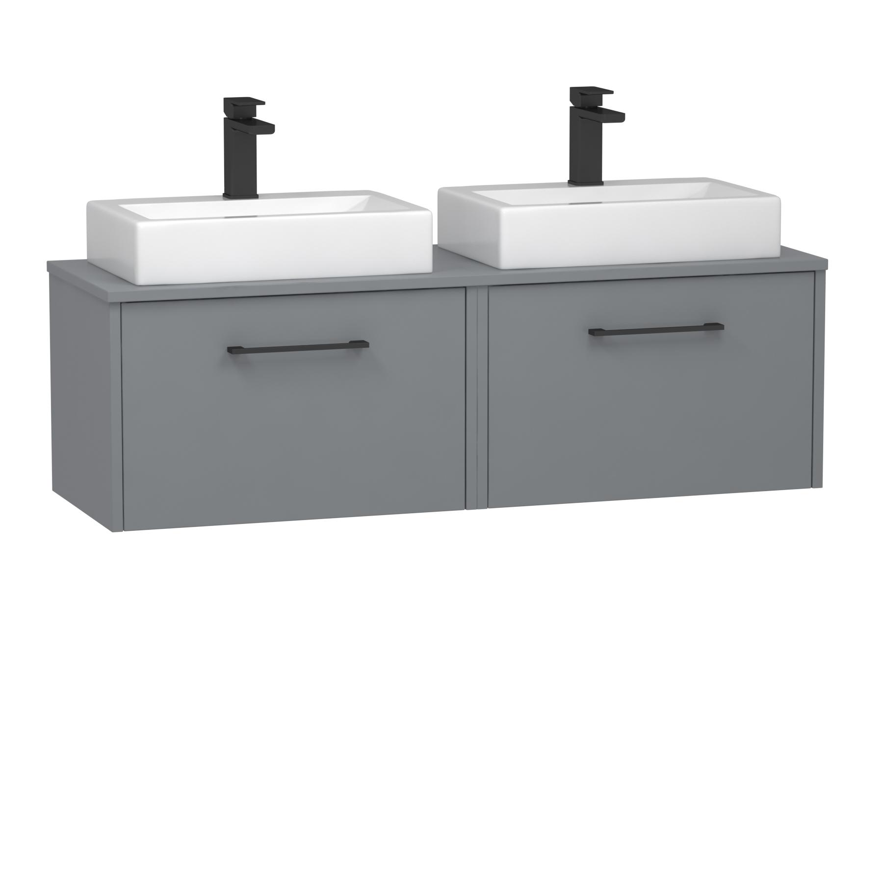 Milan 1200mm Wall Hung Vanity Unit 2 Drawer Coastal Grey Matt Black ...