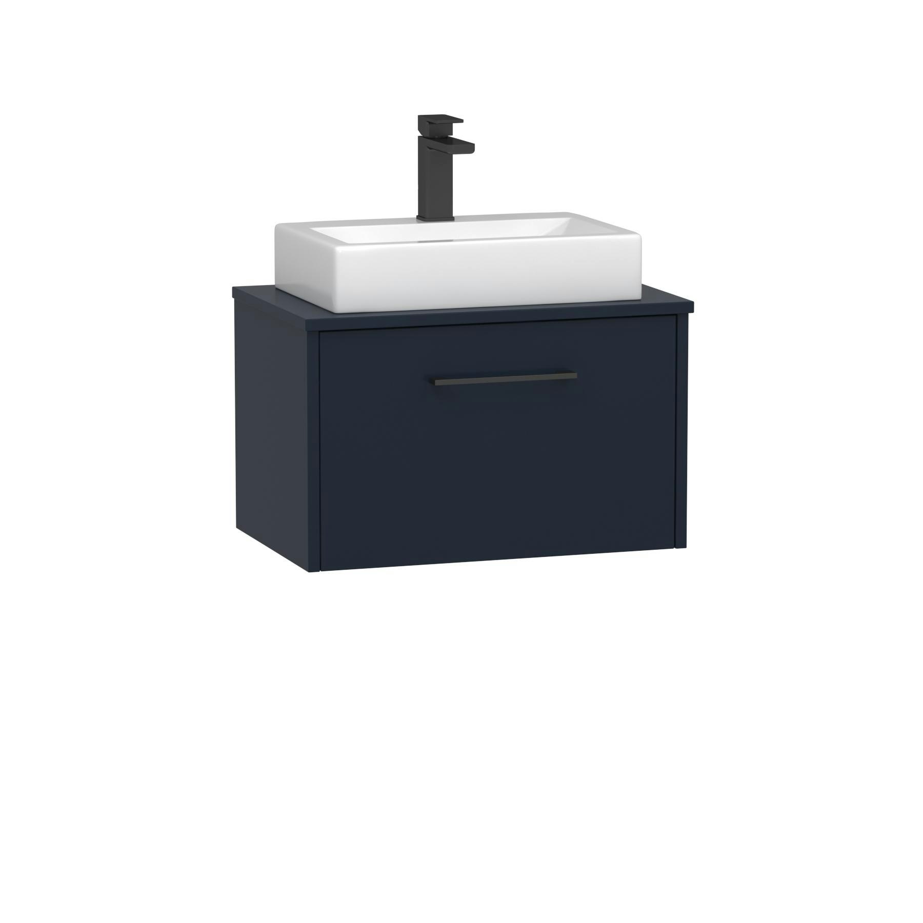 Milan 600mm Wall Hung Vanity Unit 1 Drawer Electric Blue Matt Black ...