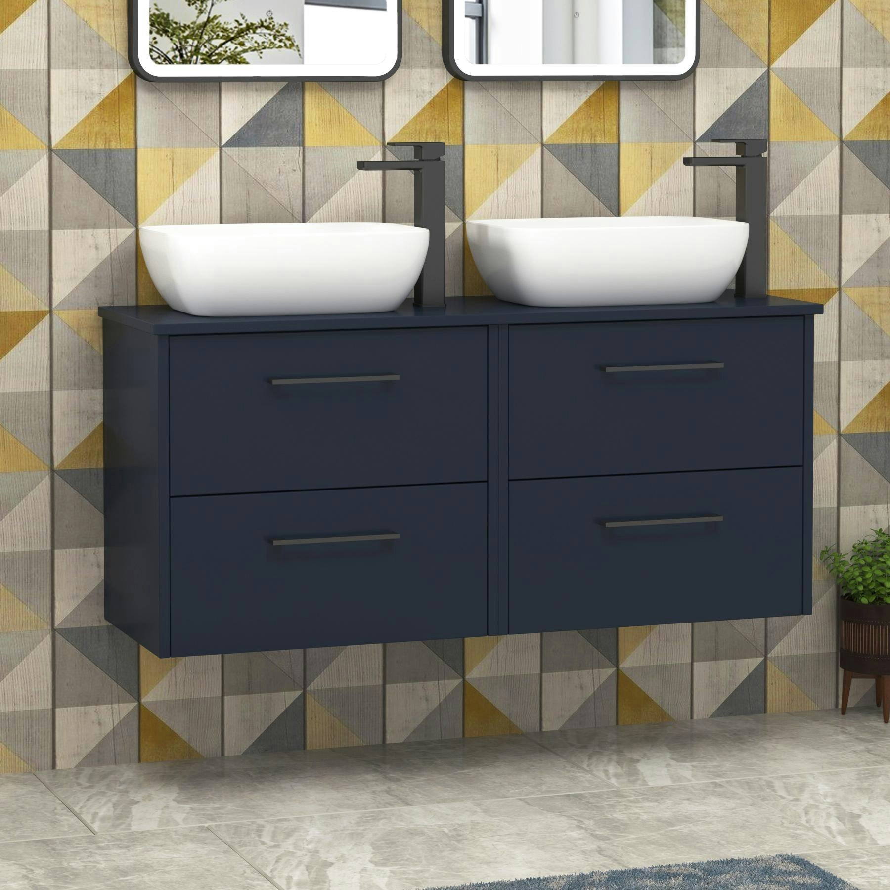 Milan 1200mm Wall Hung Vanity Unit 4 Drawer Electric Blue Matt Black ...