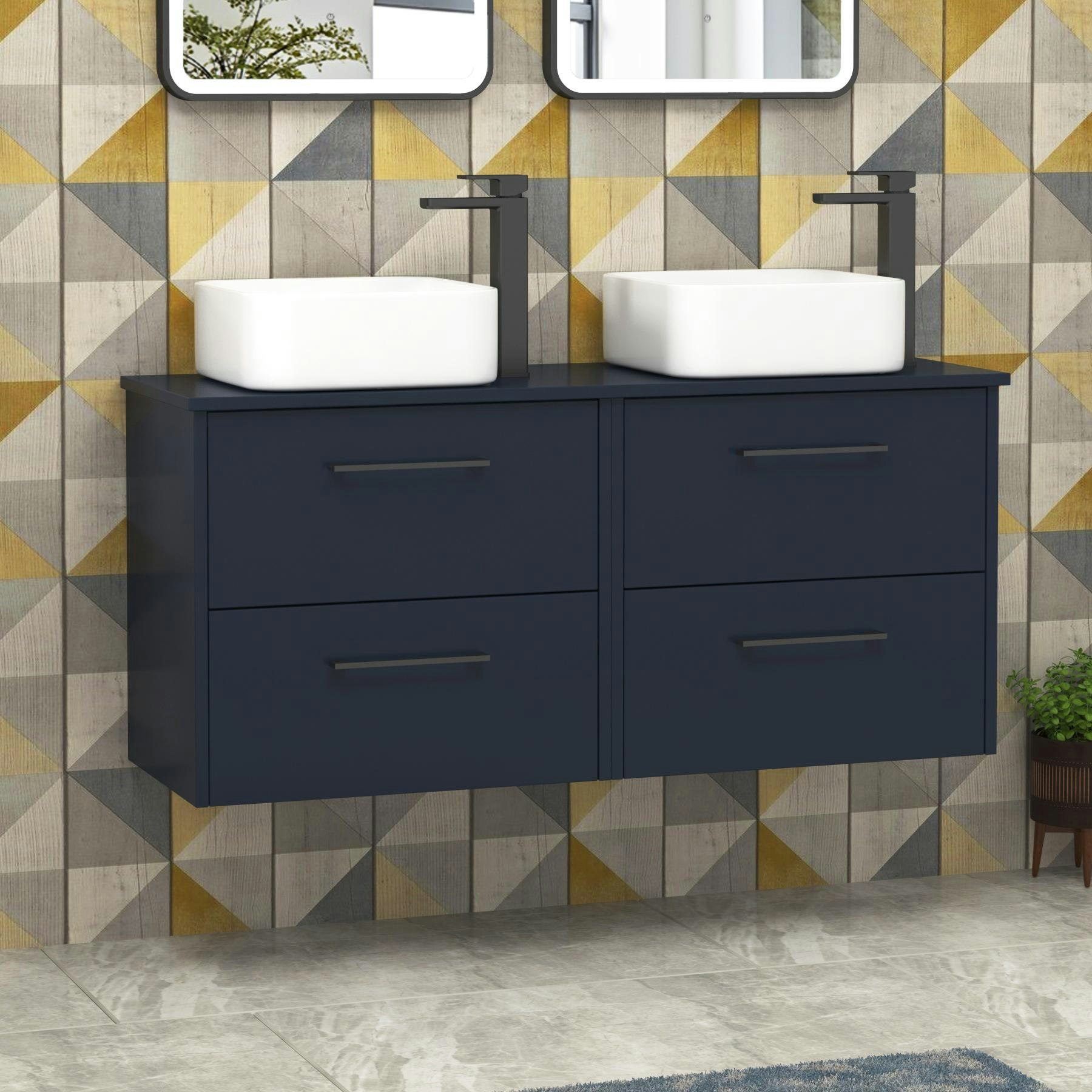 Milan 1200mm Wall Hung Vanity Unit 4 Drawer Electric Blue Matt Black ...