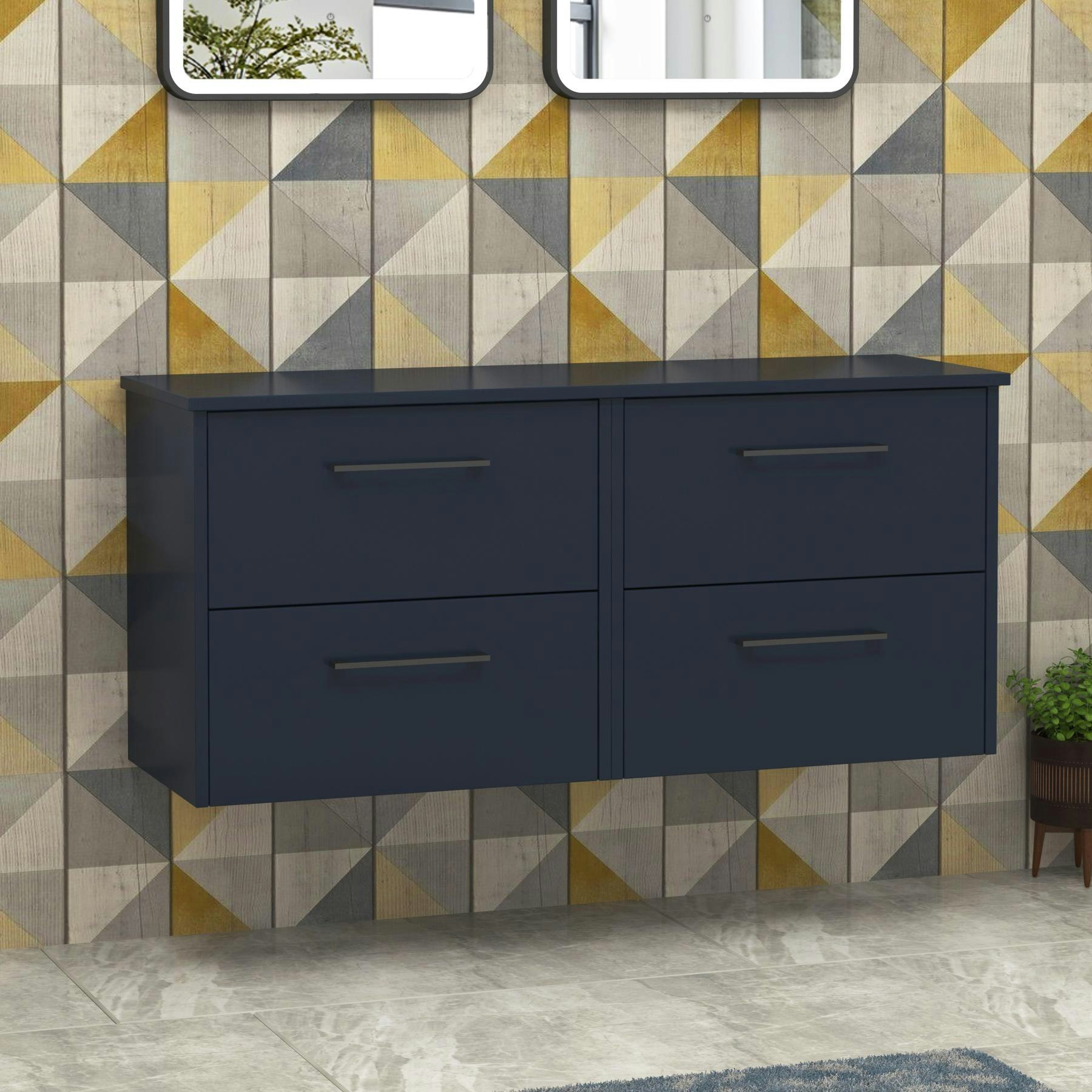 Milan 1200mm Wall Hung Vanity Unit 4 Drawer Electric Blue Matt Black ...