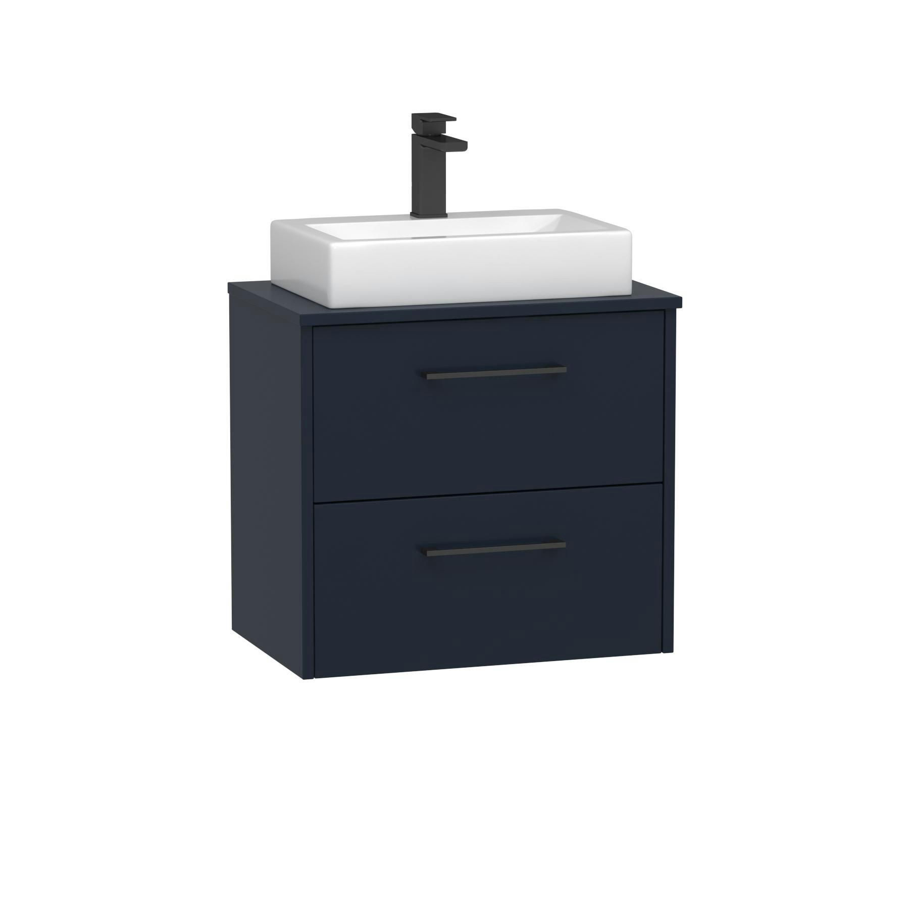 Milan 600mm Wall Hung Vanity Unit 2 Drawer Electric Blue Matt Black ...