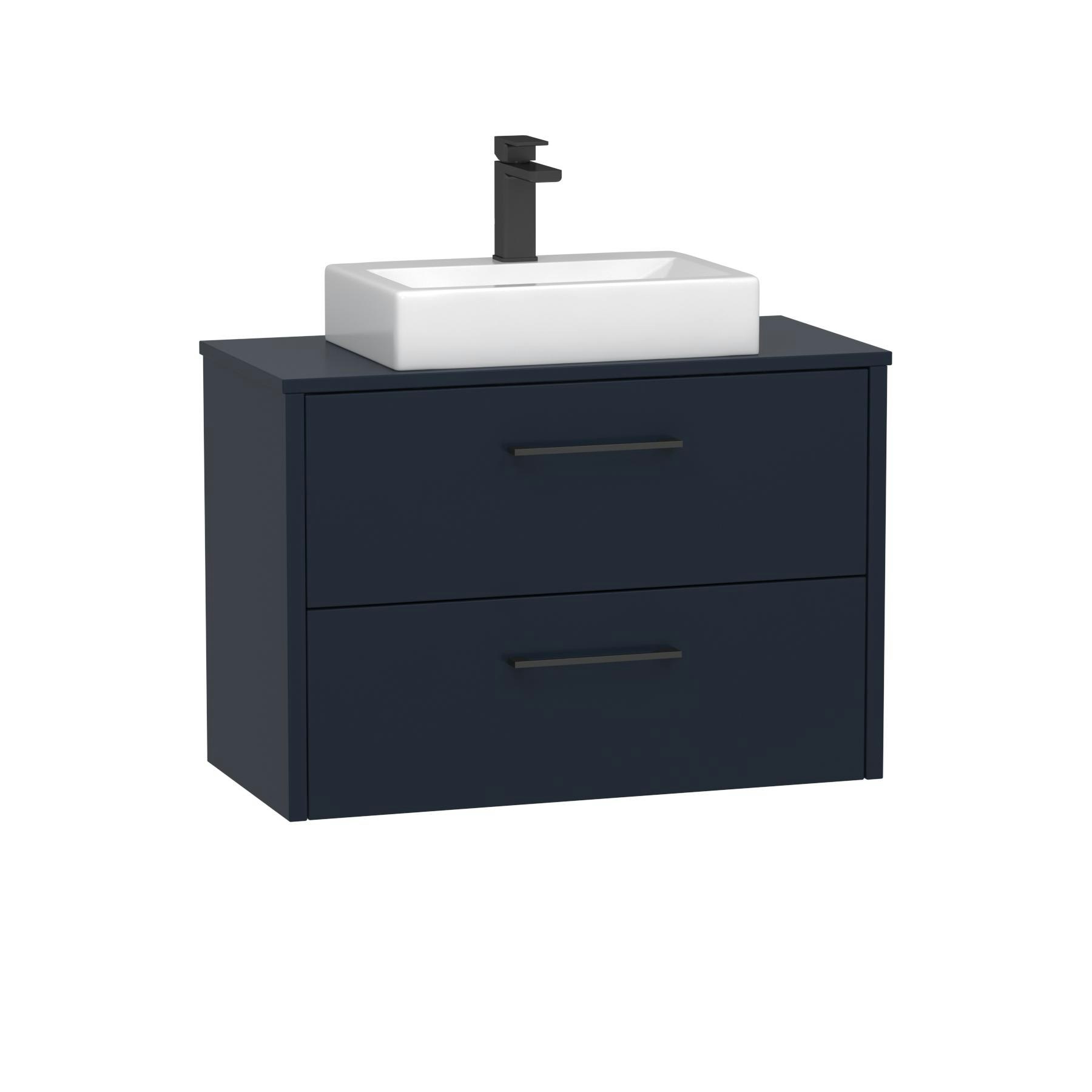 Milan 800mm Wall Hung Vanity Unit 2 Drawer Electric Blue Matt Black ...