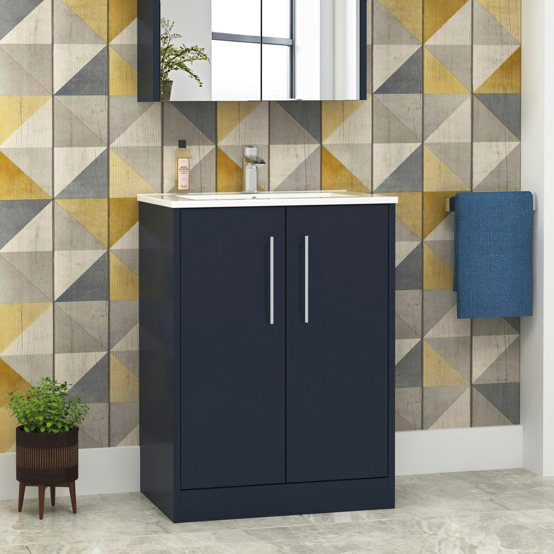 Milan Matt Electric Blue 2 Door Floor Standing Vanity Unit with Mid ...