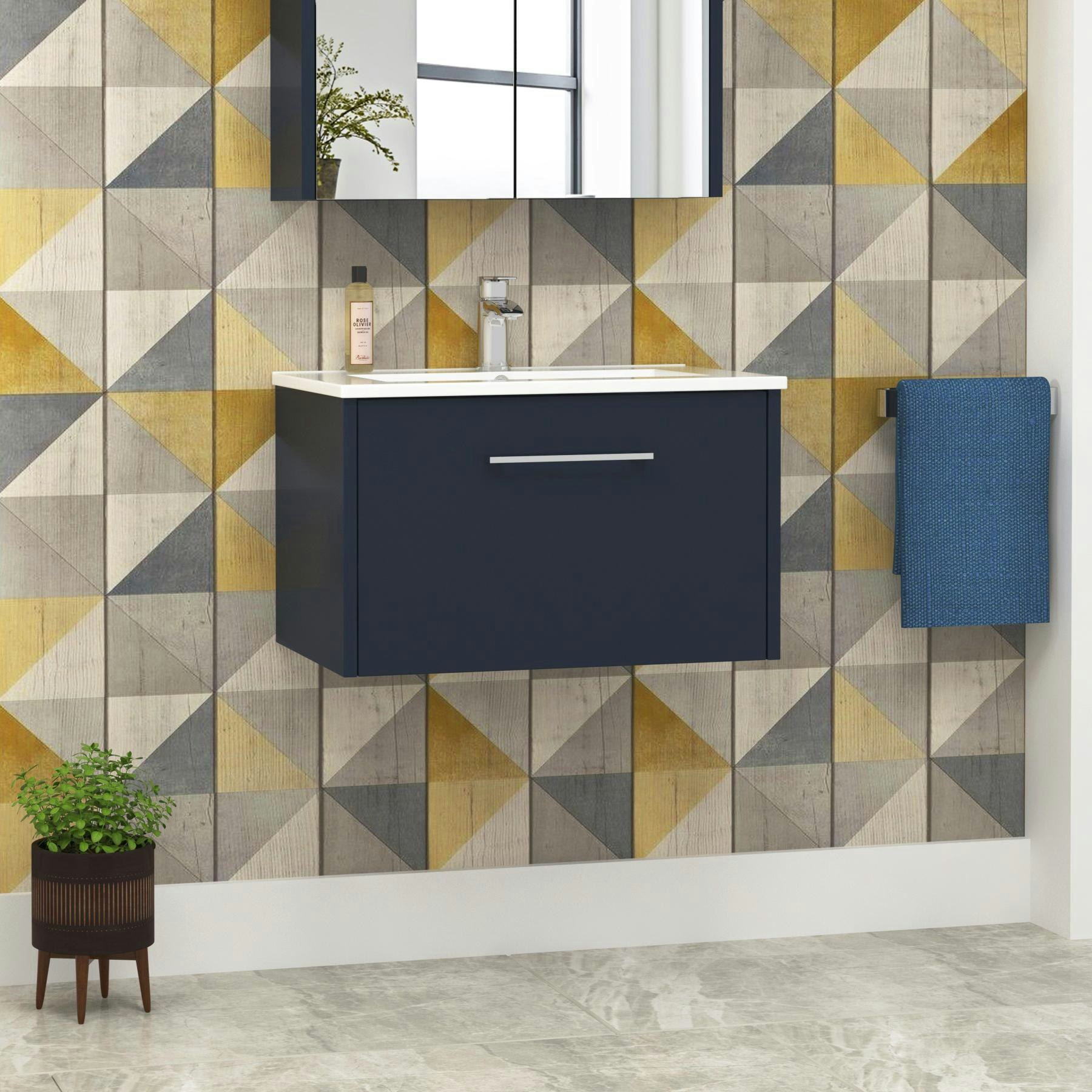 Milan Matt Electric Blue 1 Drawer Wall Hung Vanity Unit with Minimalist ...