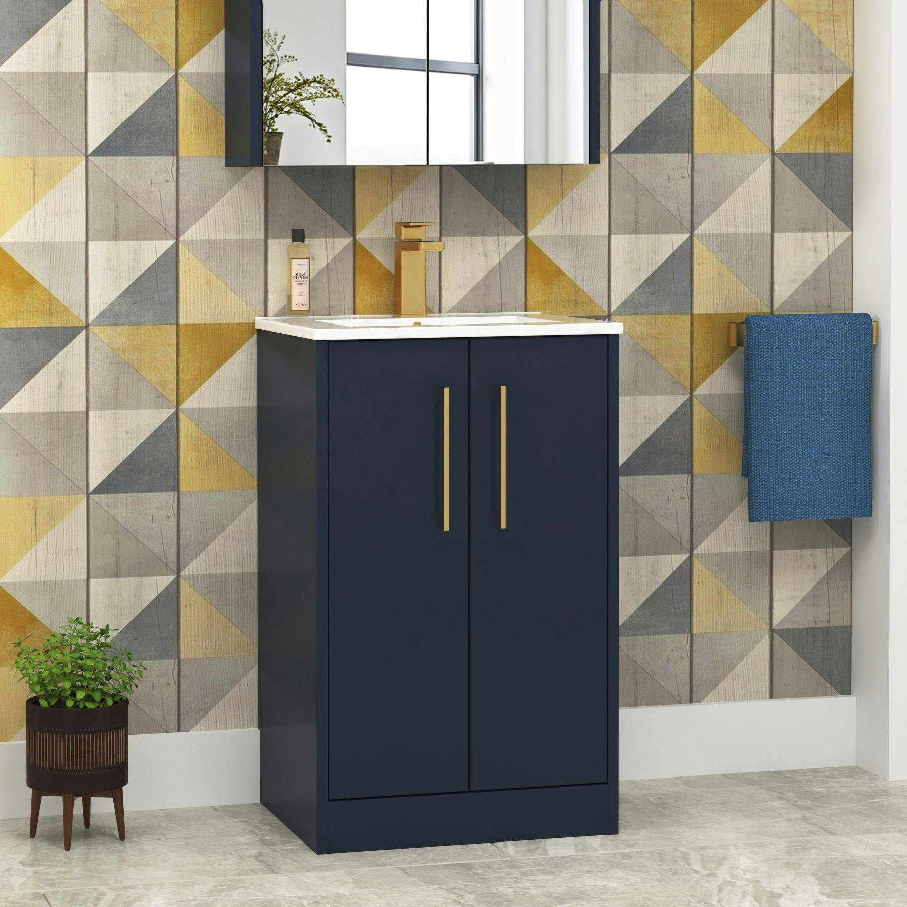 Milan Matt Electric Blue 2 Door Floor Standing Vanity Unit with Mid ...