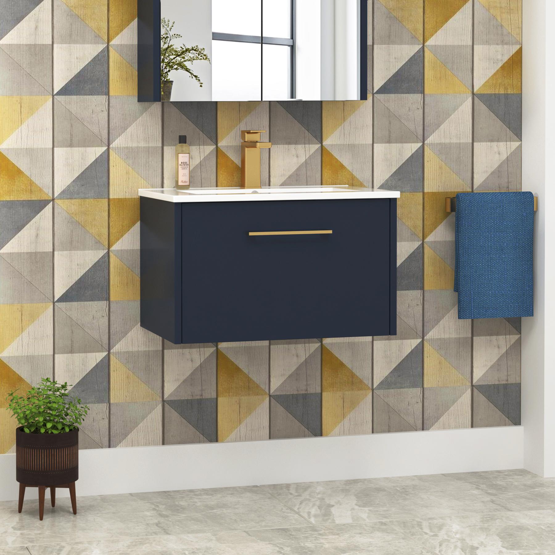 Milan Matt Electric Blue 1 Drawer Wall Hung Vanity Unit with Minimalist ...