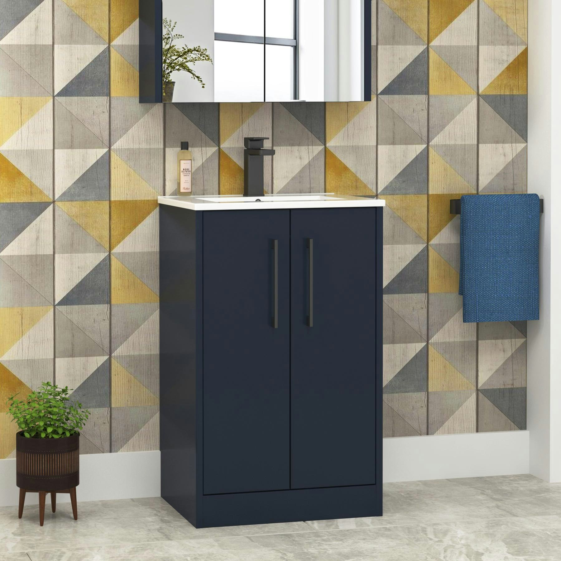 Milan Matt Electric Blue 2 Door Floor Standing Vanity Unit with Mid ...