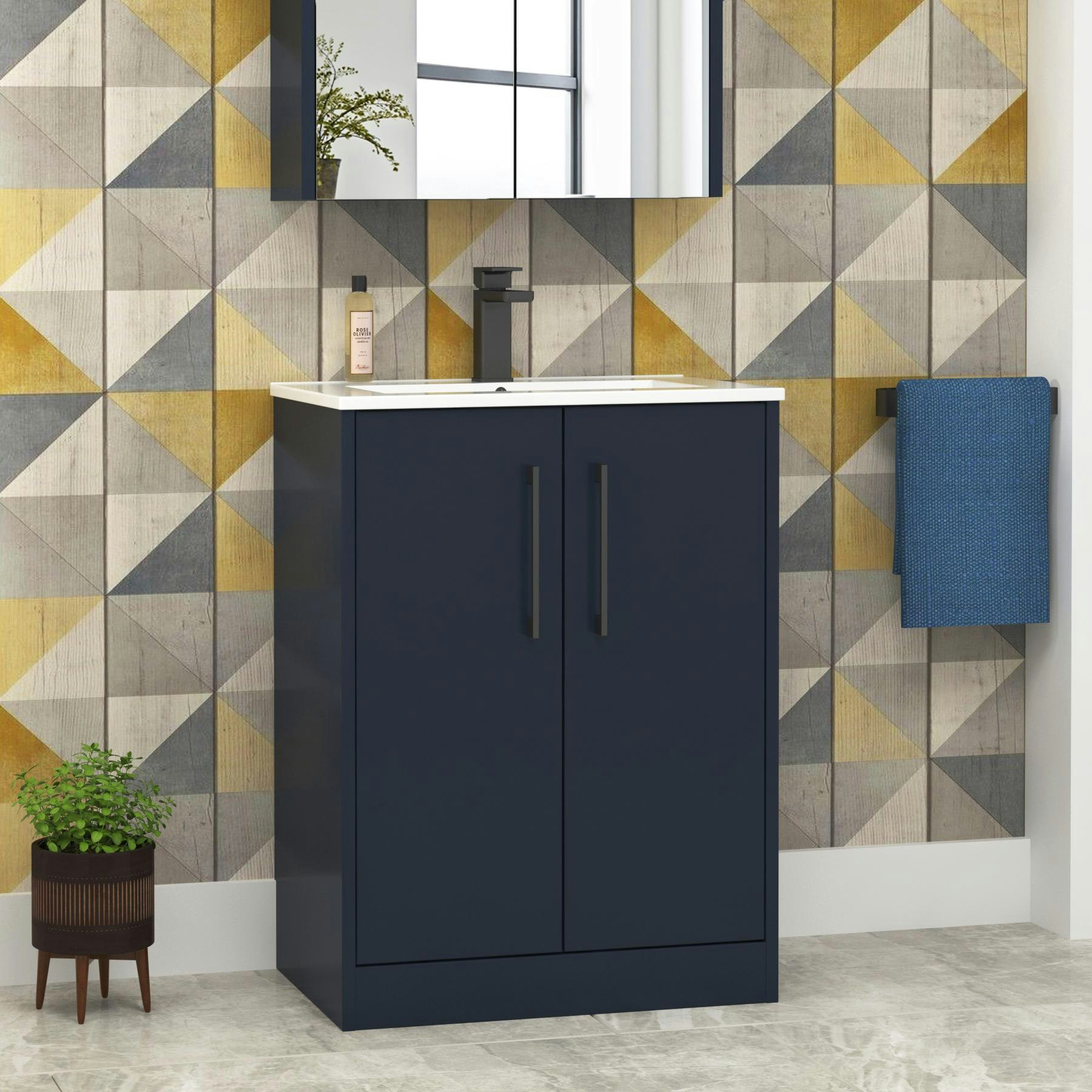 Milan Matt Electric Blue 2 Door Floor Standing Vanity Unit with Mid ...