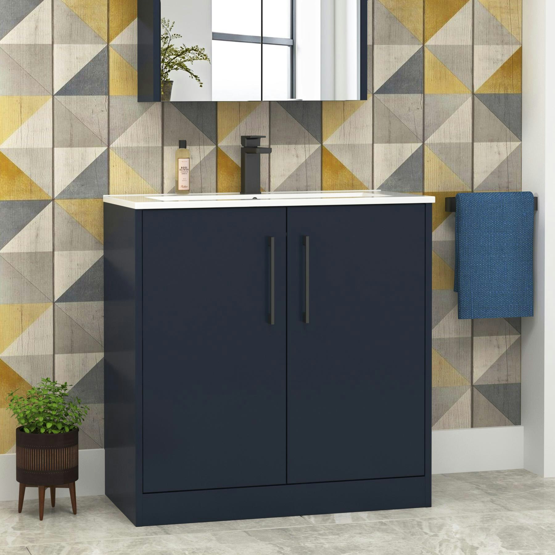 Milan Matt Electric Blue 2 Door Floor Standing Vanity Unit with Mid ...