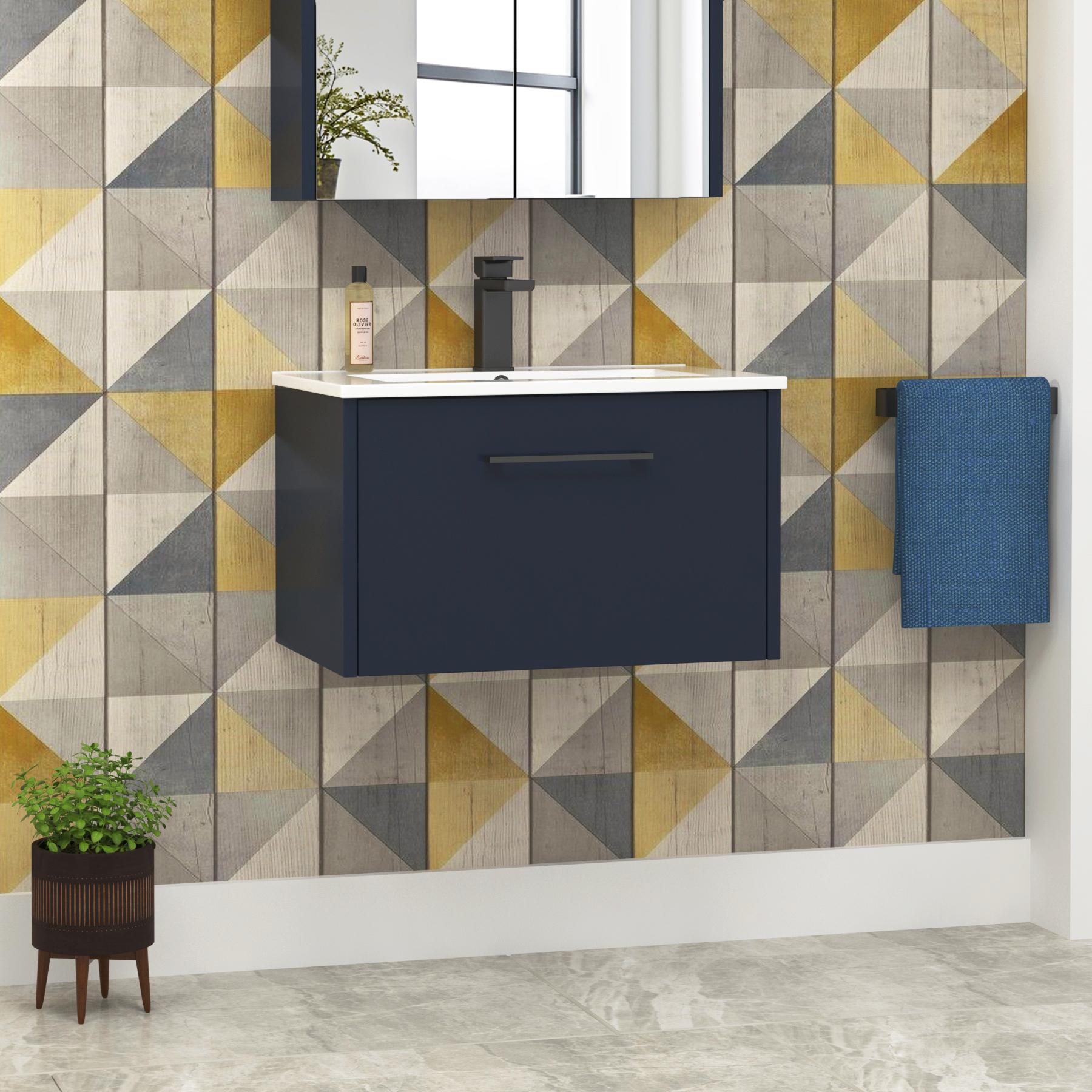 Milan Matt Electric Blue 1 Drawer Wall Hung Vanity Unit with Minimalist ...