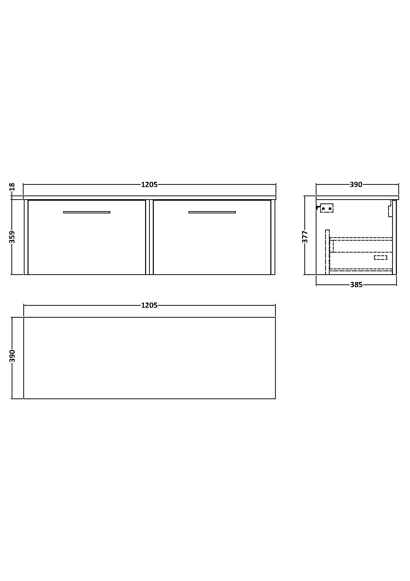 Milan 1200mm Wall Hung Vanity Unit 2 Drawer Coastal Grey Matt Black ...