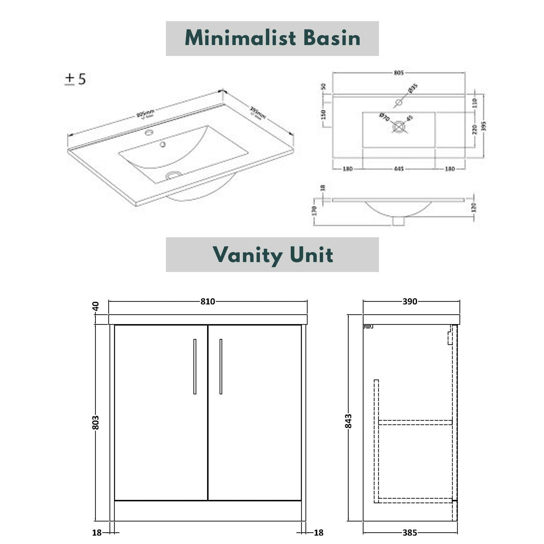 Milan 1300mm Coastal Grey 2 Door Floor Standing Vanity Unit Minimalist ...