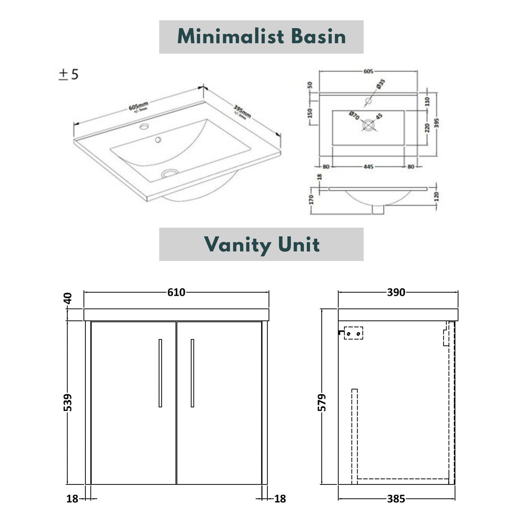 Milan 600mm Wall Hung Vanity Sink Unit 2 Door Electric Blue ...