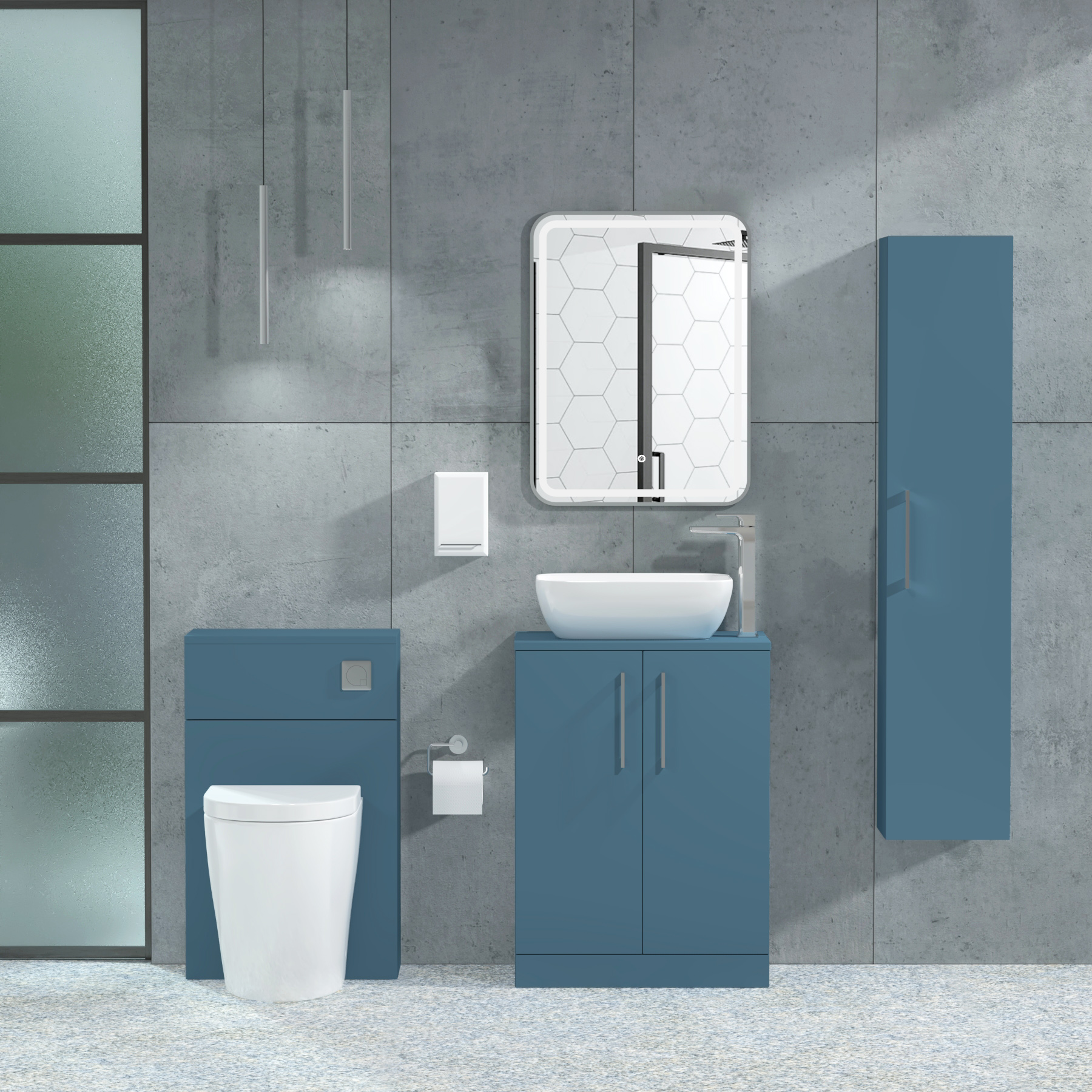 Modena 800mm Satin Blue Floor Standing Vanity Unit 2 Door with ...