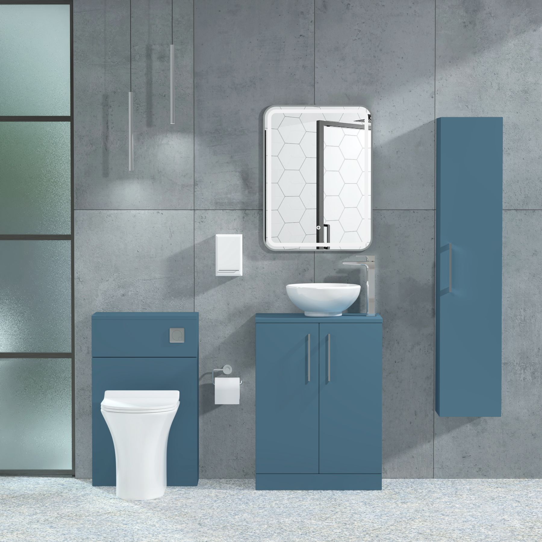 Modena 800mm Satin Blue Floor Standing Vanity Unit 2 Door with ...