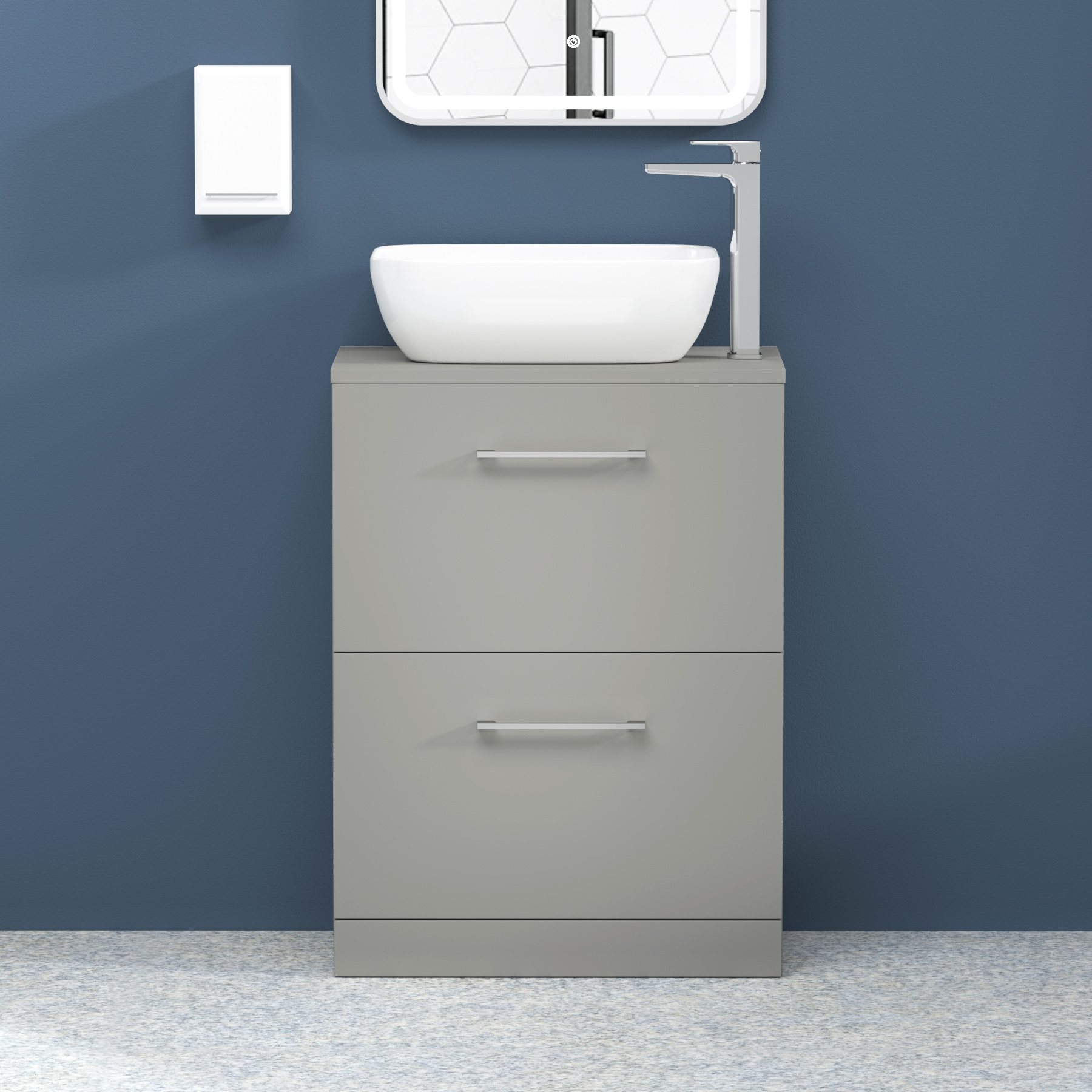 Modena 600mm Satin Grey Floor Standing Vanity Unit 2 Drawer with ...