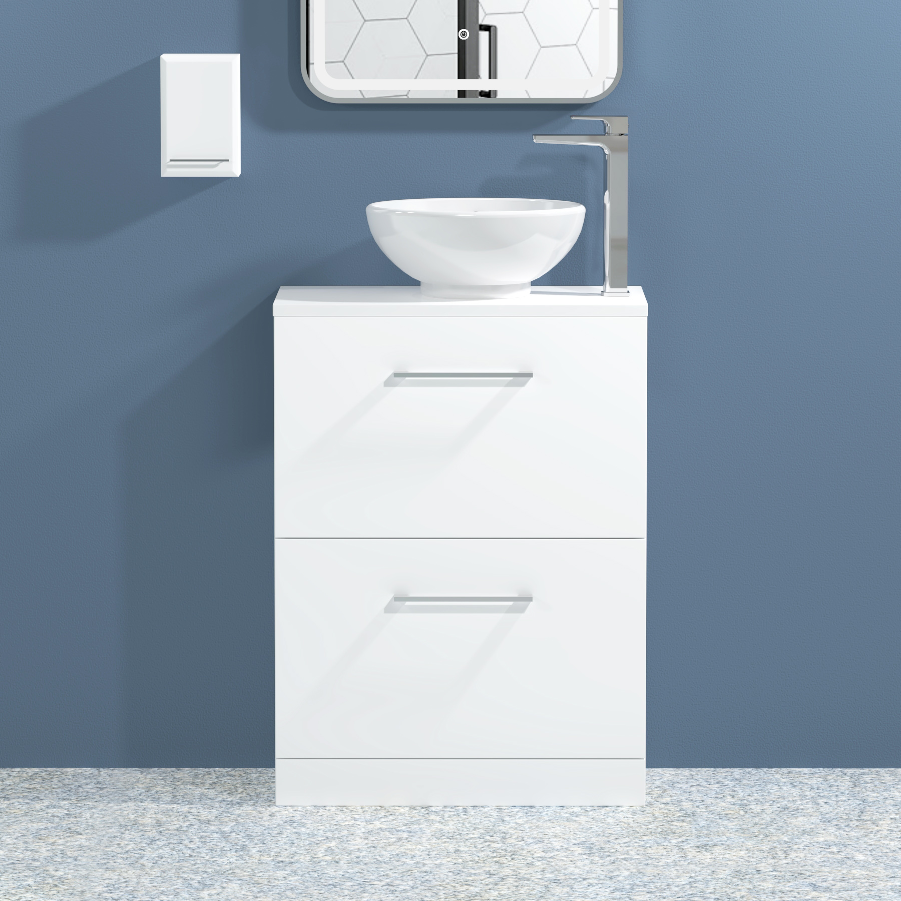 Modena 500mm Satin White Floor Standing Vanity Unit 2 Drawer with ...