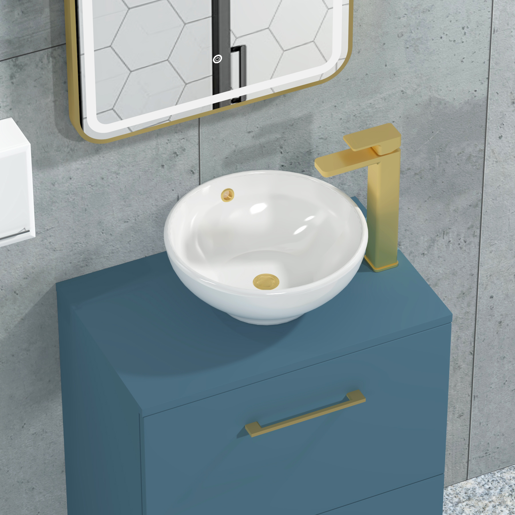 Modena 800mm Satin Blue 2 Drawer Floor Standing Worktop Vanity Unit ...