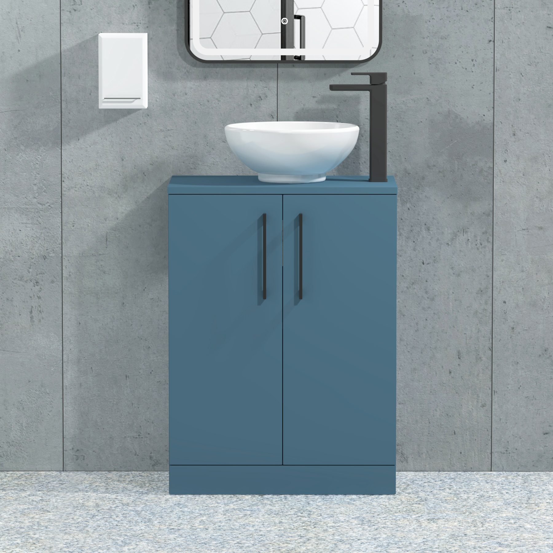 Modena 800mm Satin Blue Floor Standing Vanity Unit 2 Door with ...