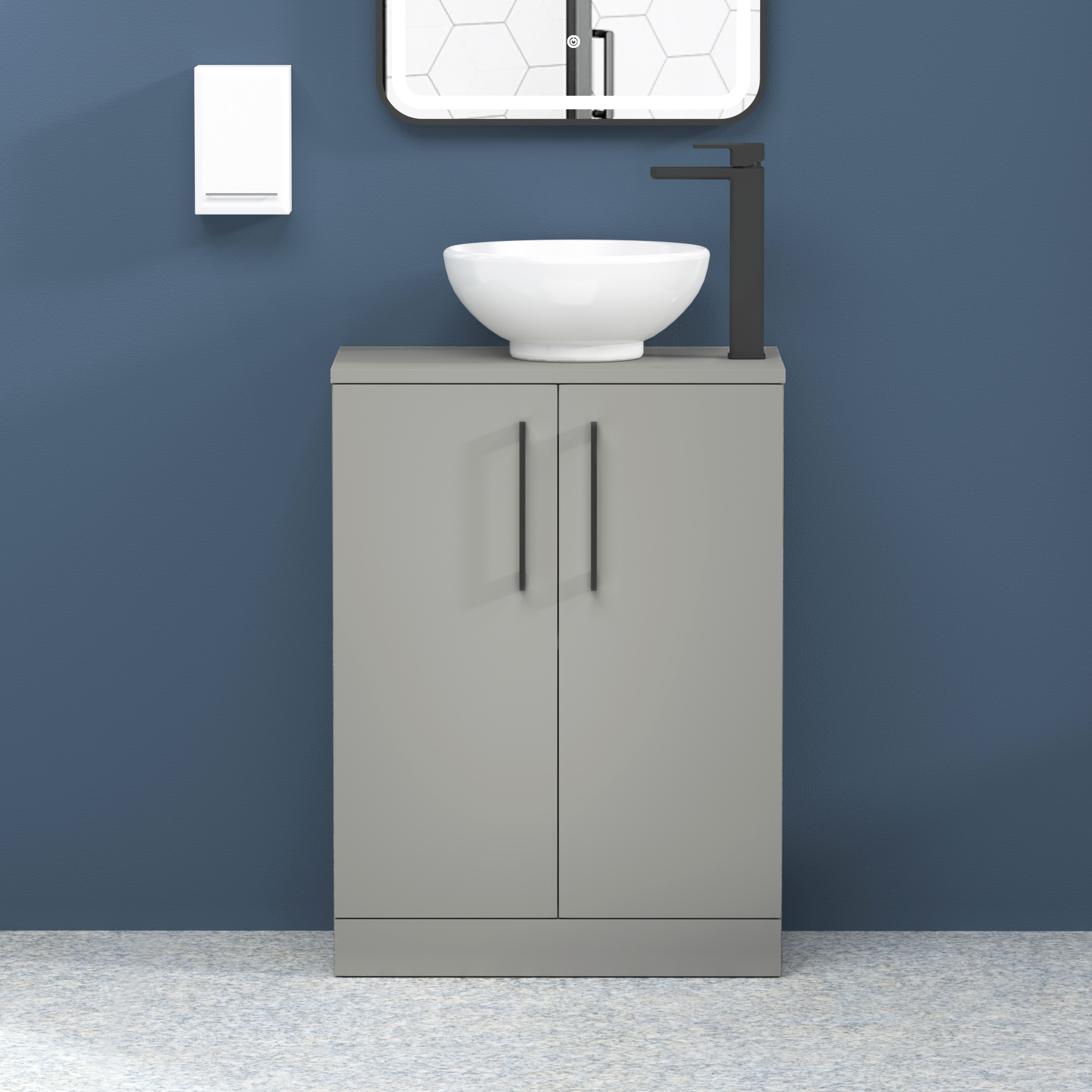Modena 800mm Satin Grey Floor Standing Vanity Unit 2 Door with ...