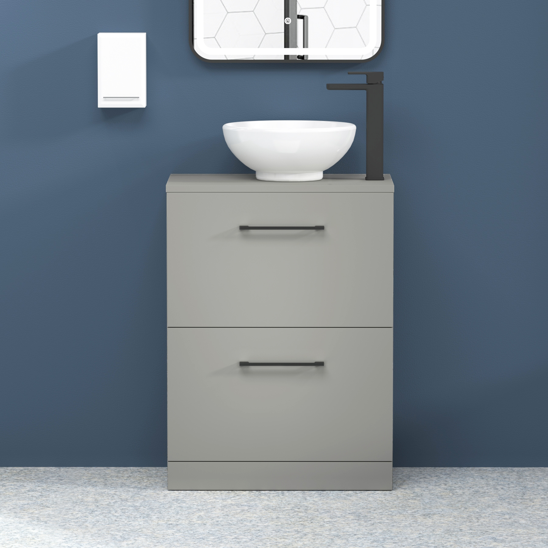 Modena 800mm Satin Grey Floor Standing Vanity Unit 2 Drawer with ...
